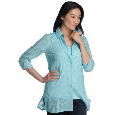 Dialogue Floral Burn-out Shirt with Stretch Tank - QVC.com