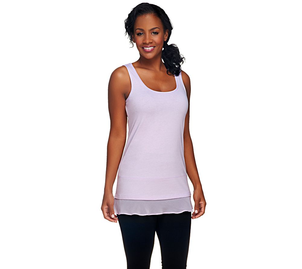 LOGO by Lori Goldstein Scoop Neck Knit Tank Top w/ Chiffon Hem - QVC.com
