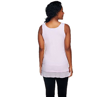 LOGO by Lori Goldstein Scoop Neck Knit Tank Top w/ Chiffon Hem - QVC.com