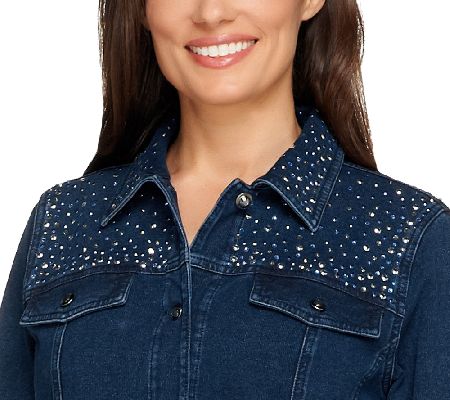 "As Is" Quacker Factory DreamJeannes Denim and Diamonds Jacket - QVC.com