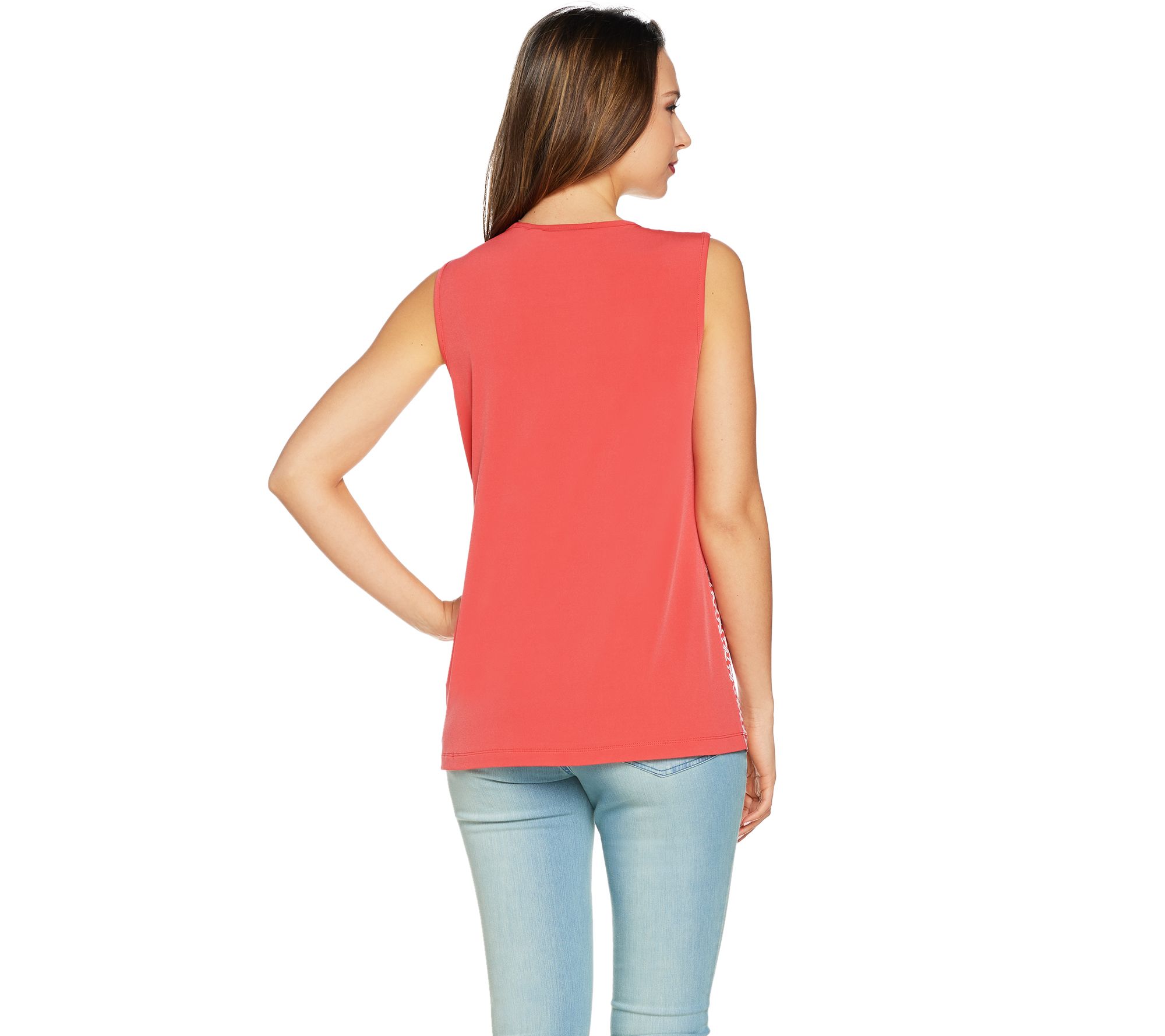 Susan Graver Printed Liquid Knit Sleeveless Top With Lacing