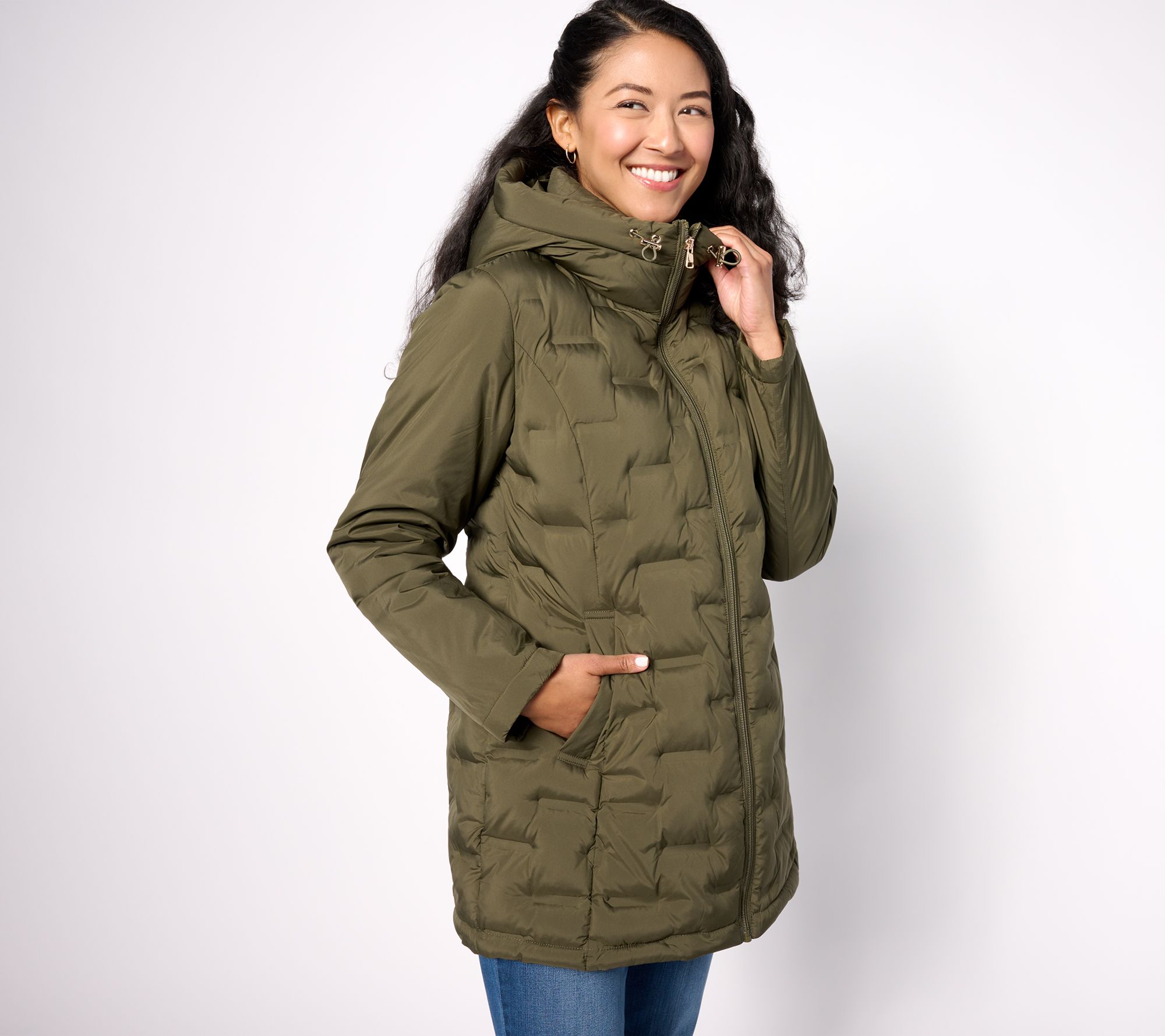 "As Is" Susan Graver Heat Press Mixed Media Jacket with Hood - QVC.com