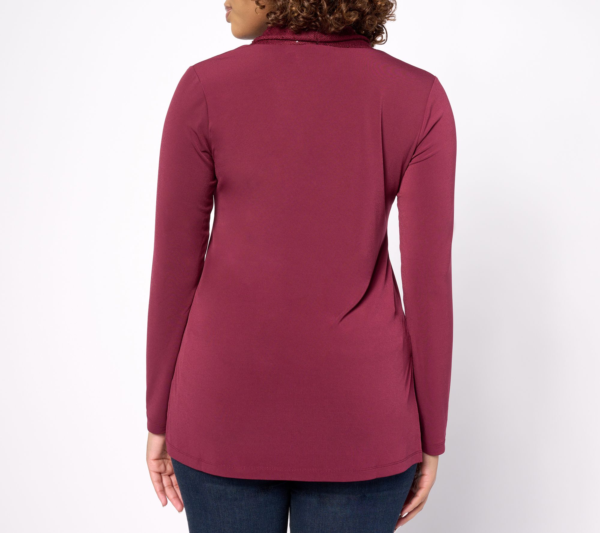 "As Is" Susan Graver Petite Liquid Knit Tunic w/ Sequin Cowl-Neck - QVC.com
