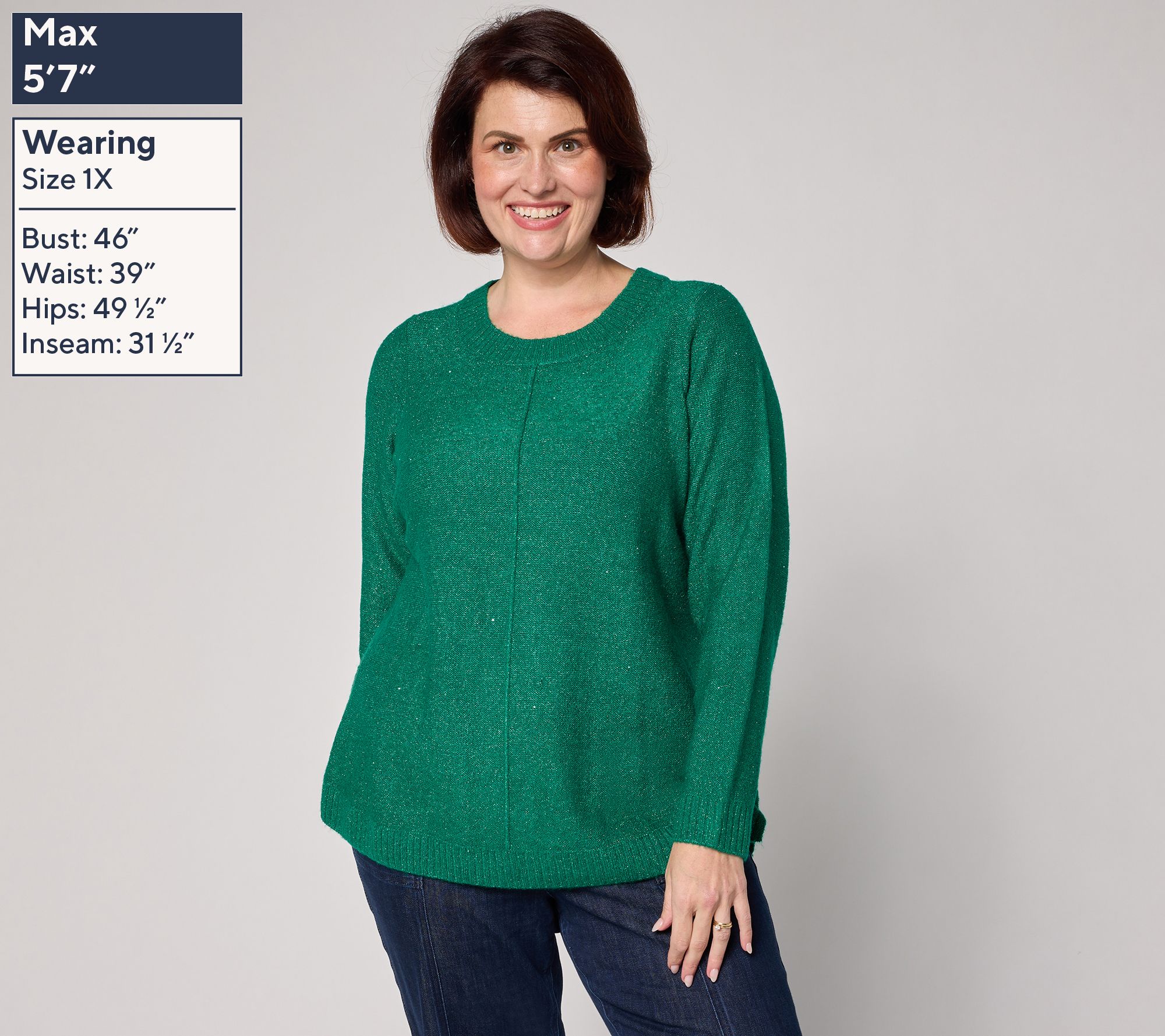 "As Is" Denim & Co. Crew Neck Long Sleeve Sparkle Sweater - QVC.com