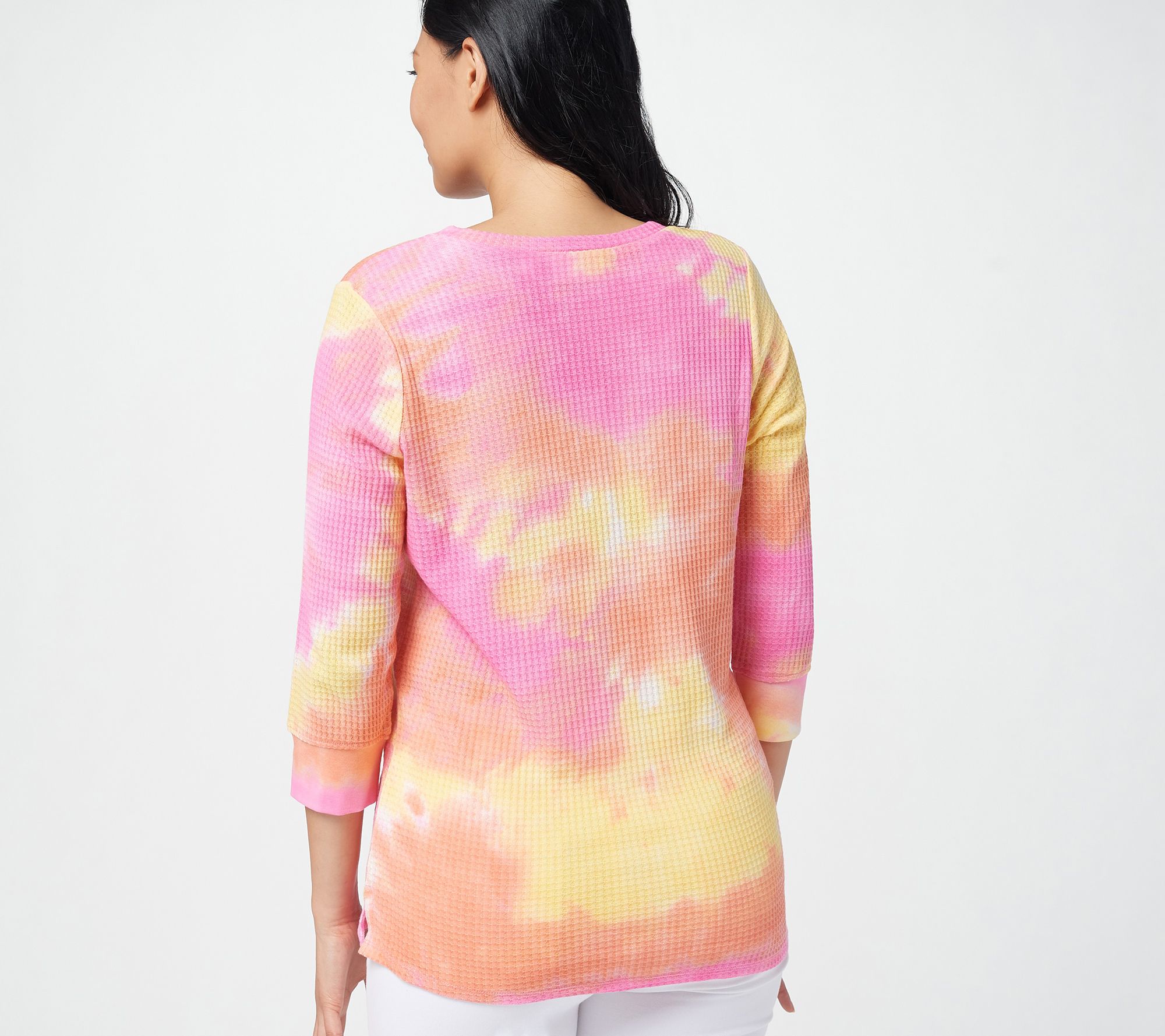 "As Is" Belle by Kim Gravel 3/4 Sleeve Waffle Knit V-Neck Top - QVC.com