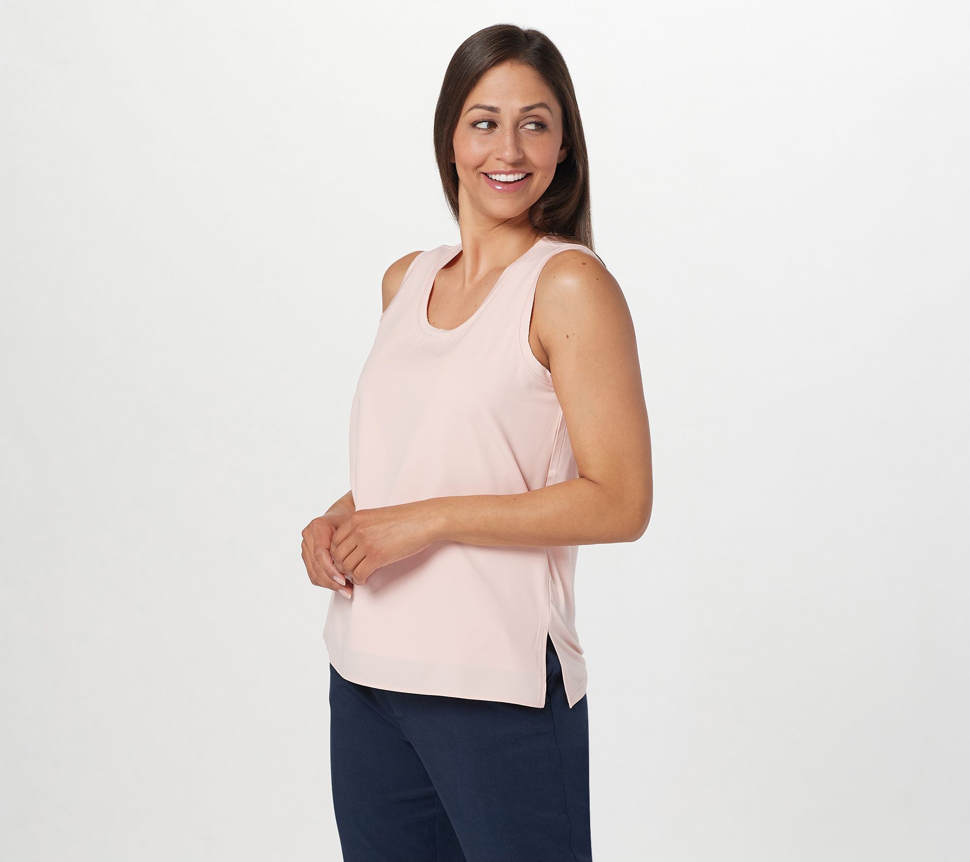"As Is" StyleList by Micaela Woven Front Mixed Media Tank - QVC.com