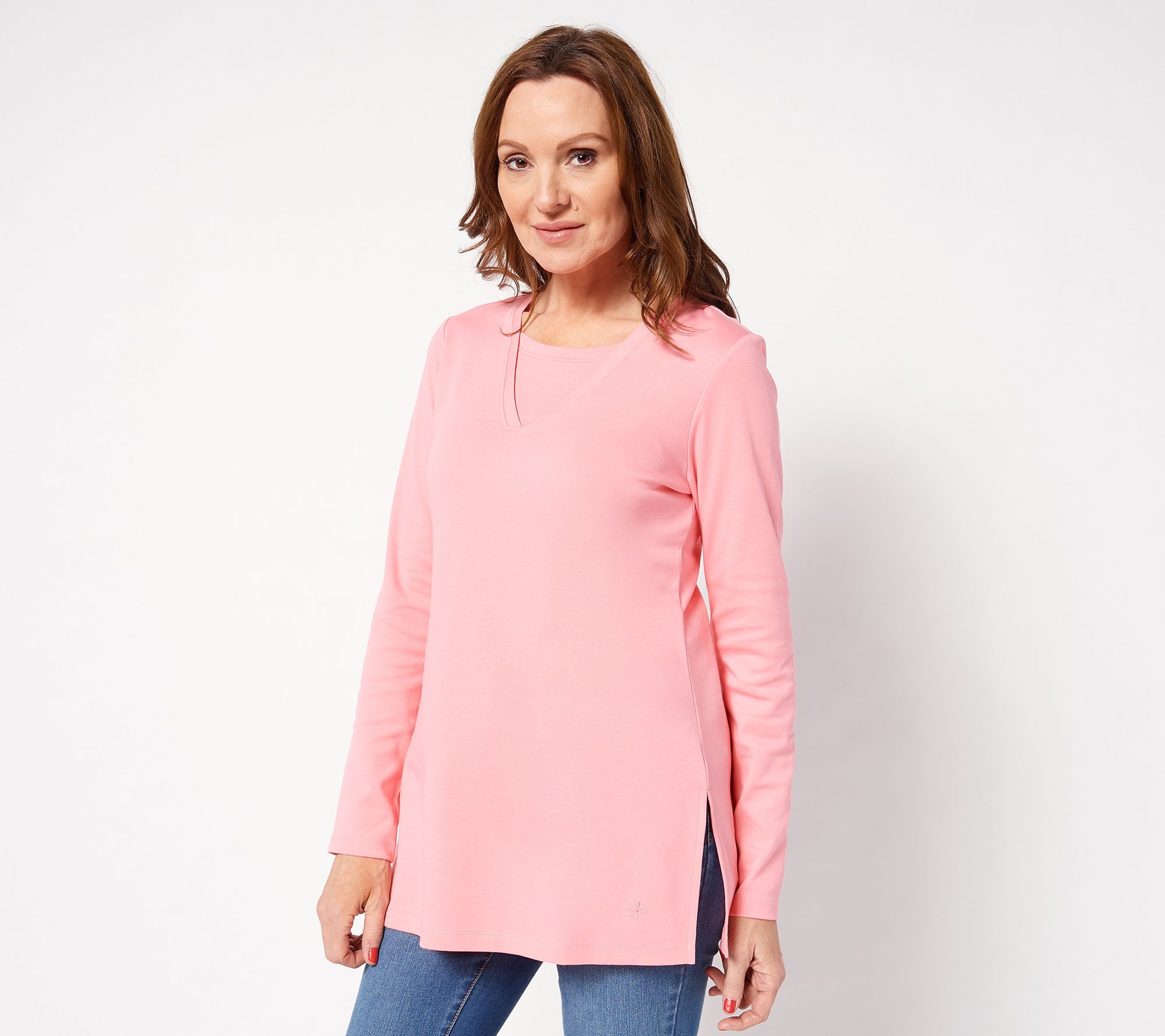 Isaac Mizrahi Live! Pima Cotton Tunic w/Layered Neckline - QVC.com
