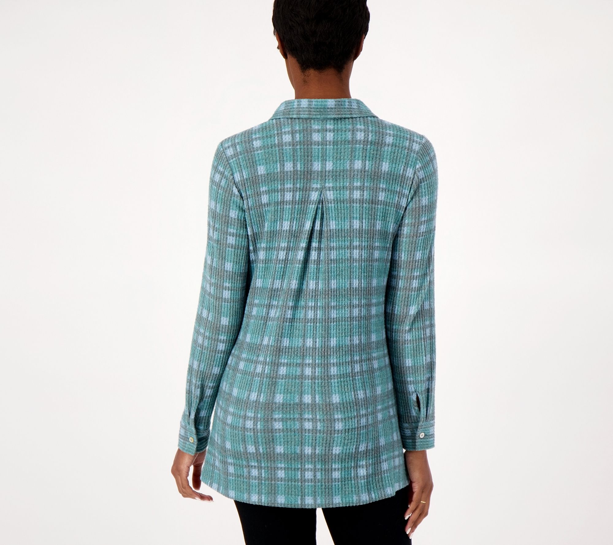 "As Is" Susan Graver Weekend Petite Printed Brushed Waffle Knit Shirt ...