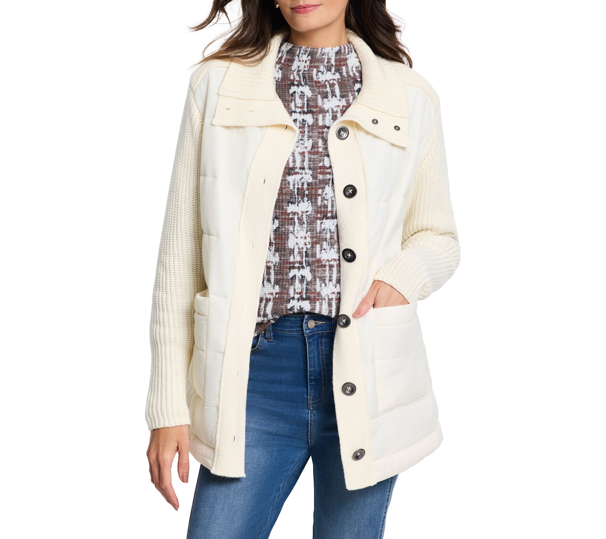 NIC+ZOE Mix Media Quilted Puffer Jacket - QVC.com