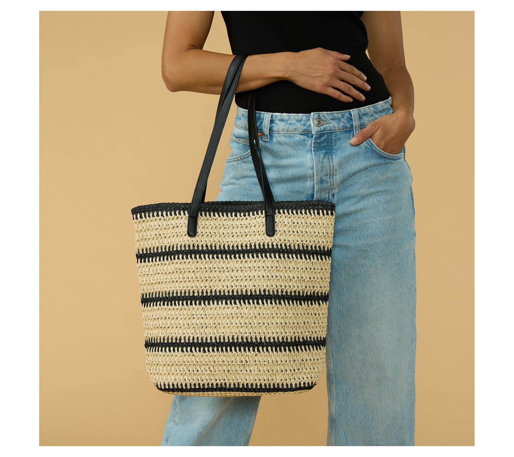 Hadley Wren Lulu Straw Zip Top Tote Bag - QVC.com