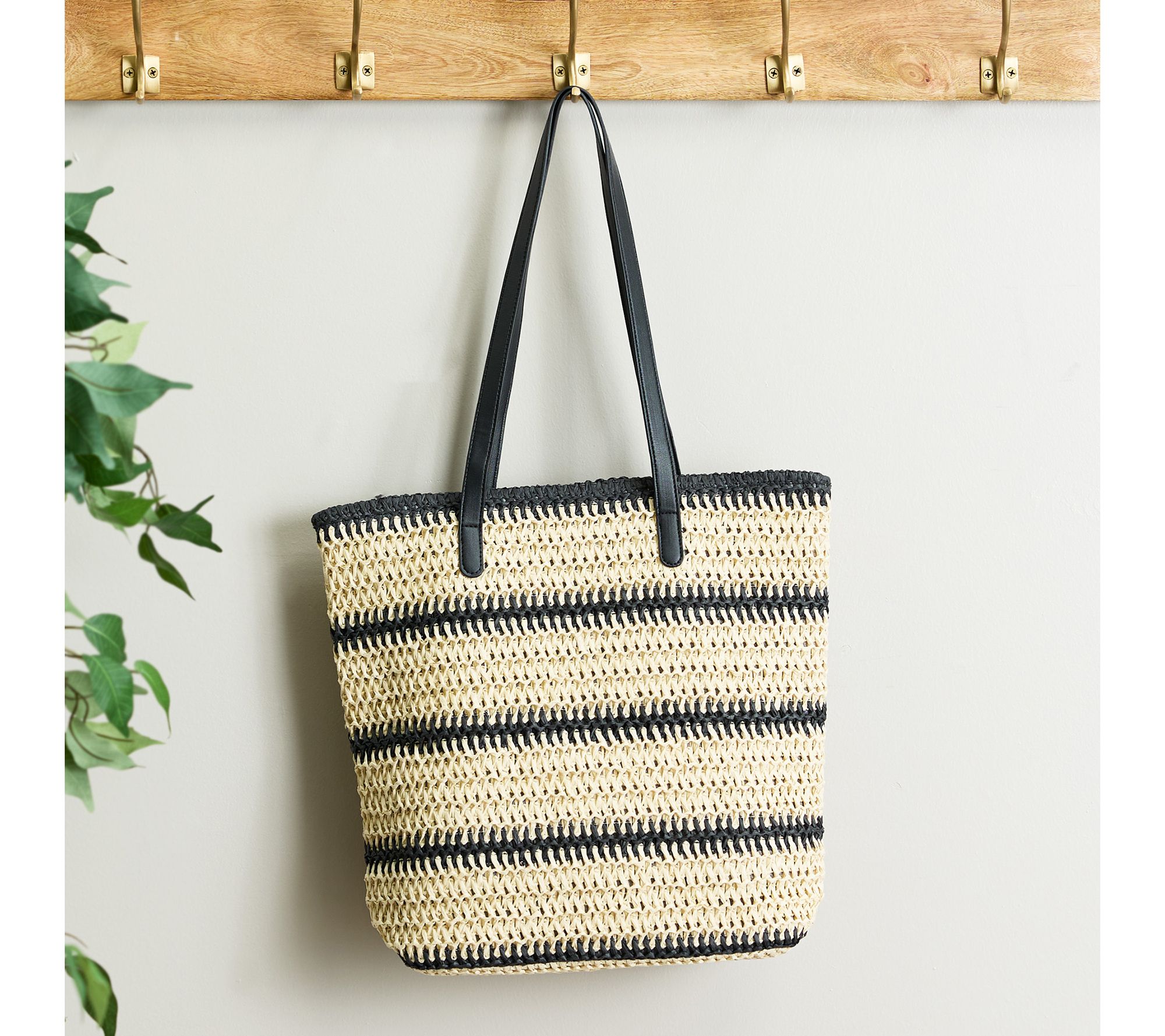 Hadley Wren Lulu Straw Zip Top Tote Bag - QVC.com