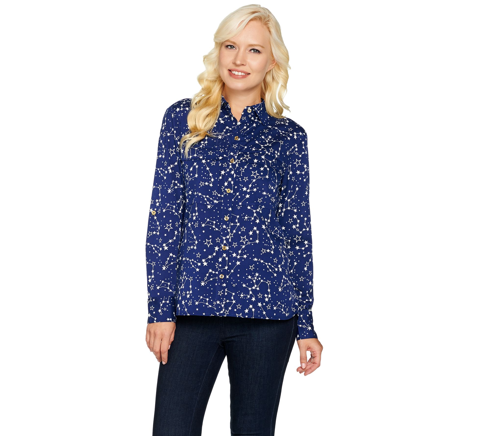 "As Is" C. Wonder Constellation Print "Carrie" Blouse - QVC.com