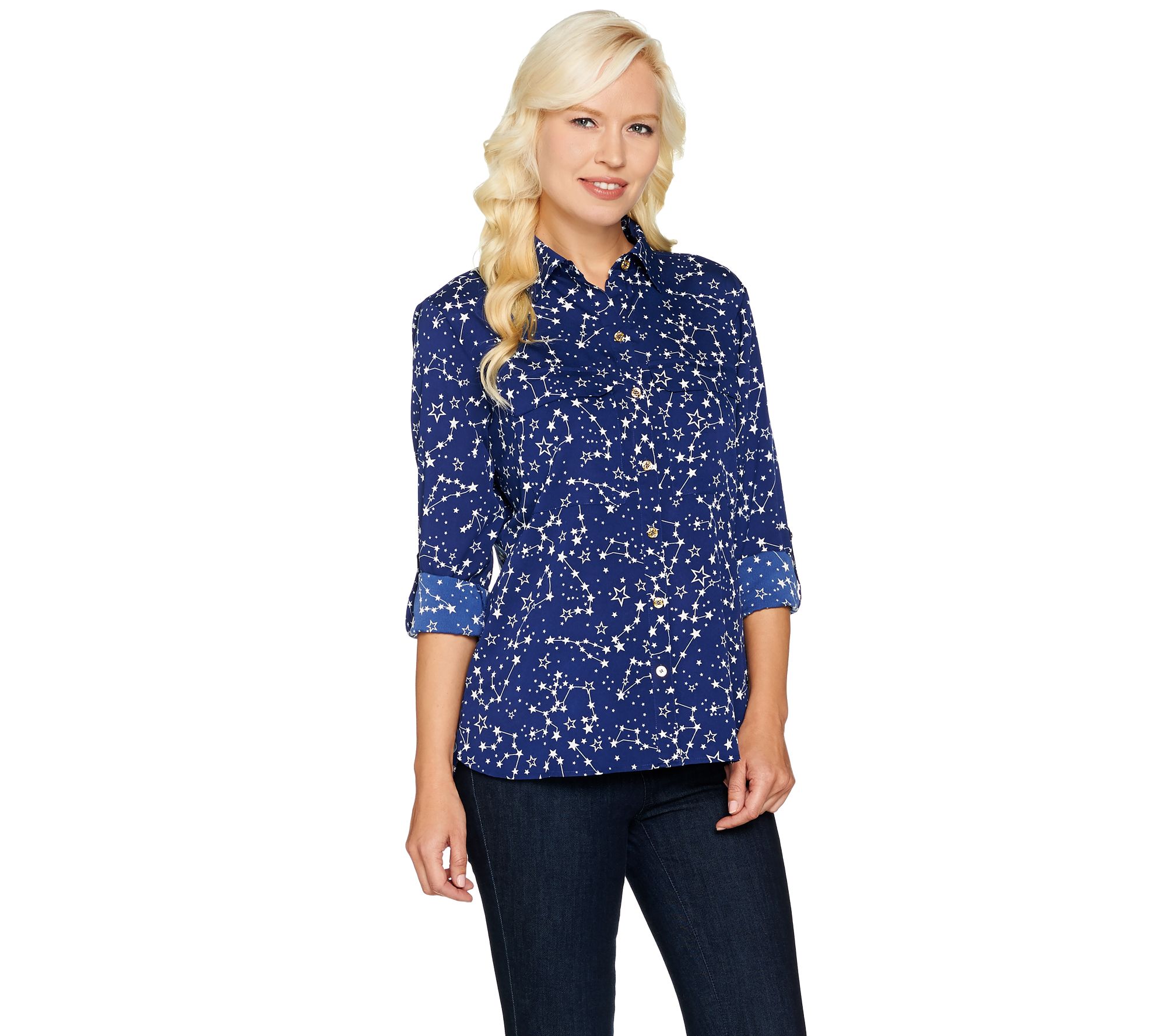 "As Is" C. Wonder Constellation Print "Carrie" Blouse - QVC.com