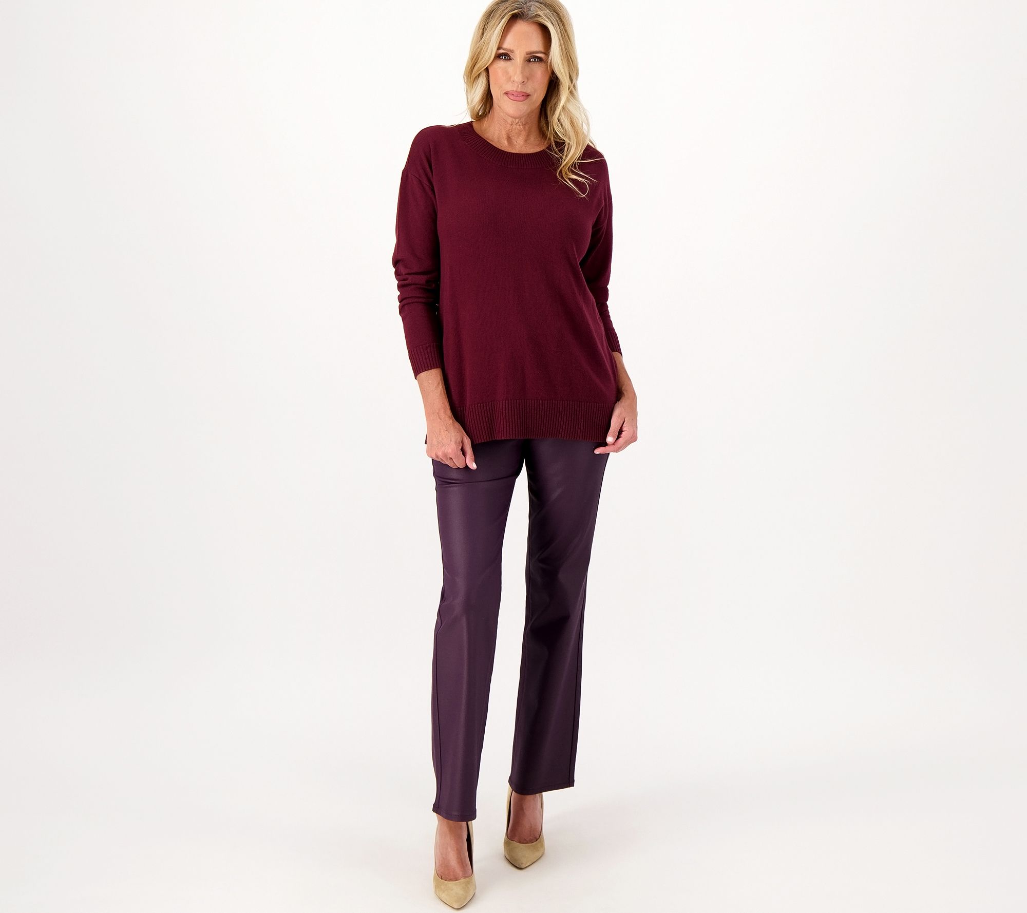 "As Is" Denim & Co. Crew Neck Long Sleeve Pullover Sweater - QVC.com
