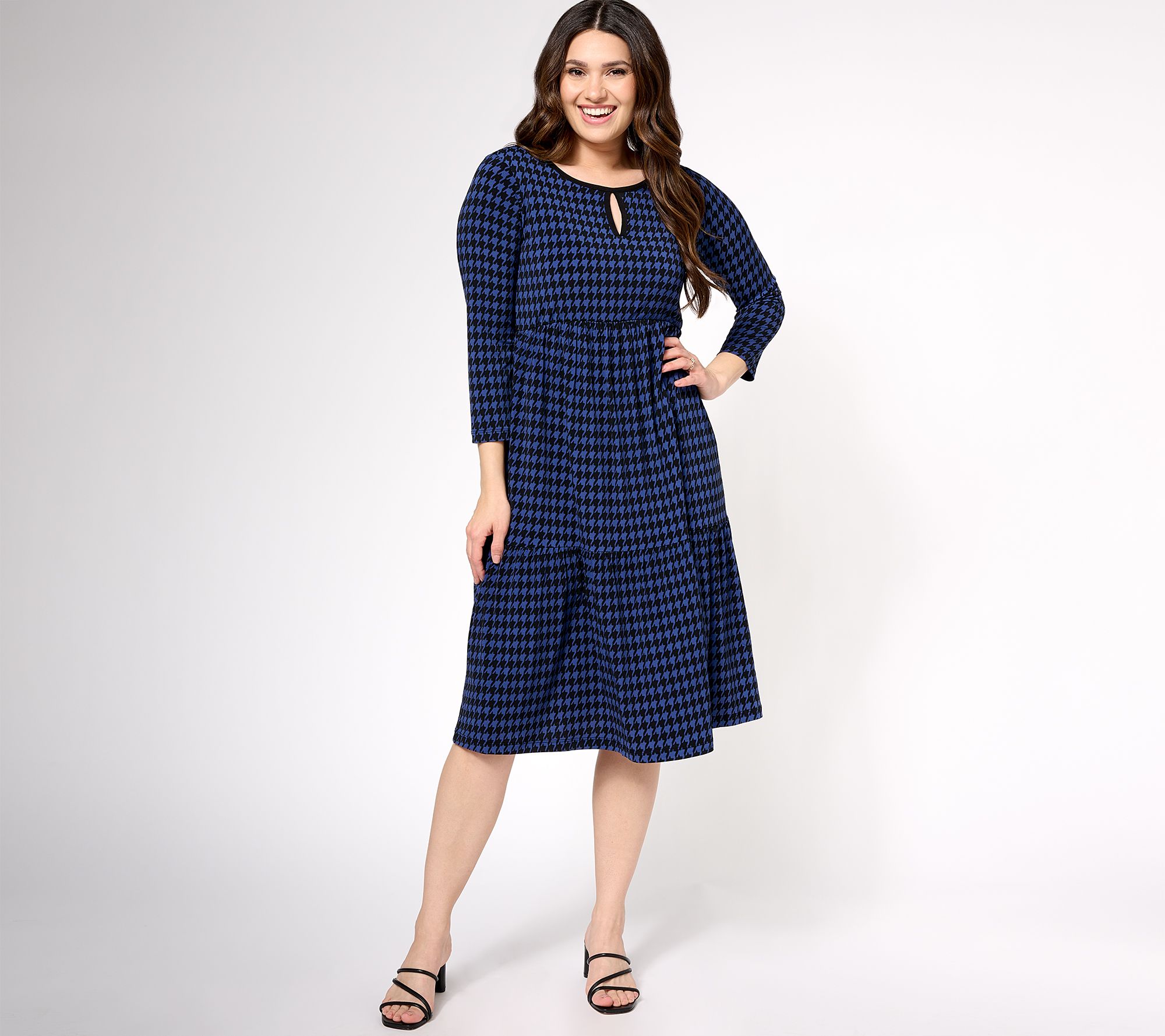 As Is Susan Graver Regular Printed Liquid Knit 3 4 Sleeve Midi Dress