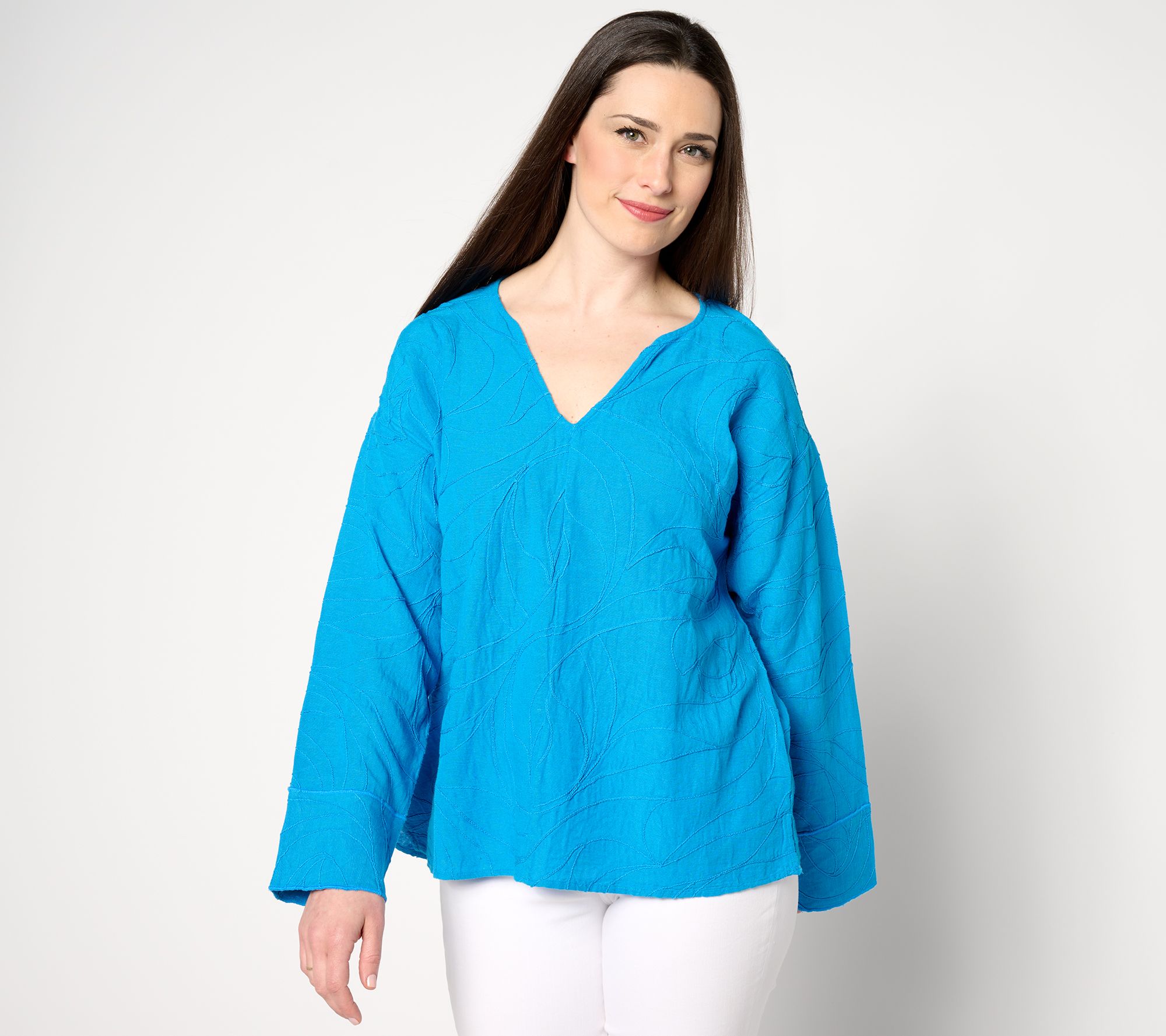 "As Is" Peace Love World Embroidered Open V-Neck Top - QVC.com