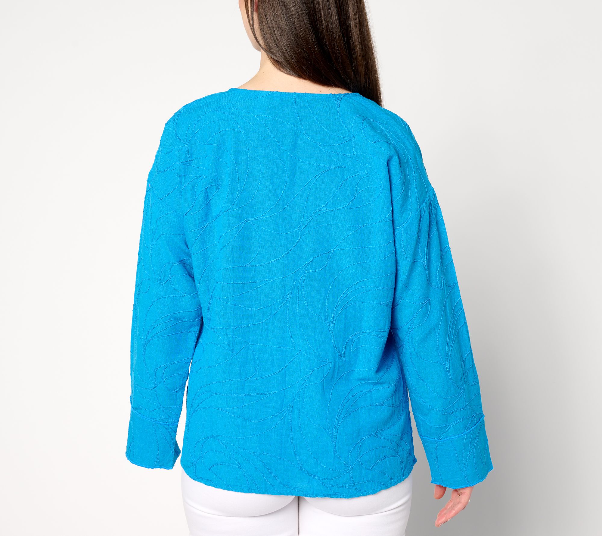 "As Is" Peace Love World Embroidered Open V-Neck Top - QVC.com