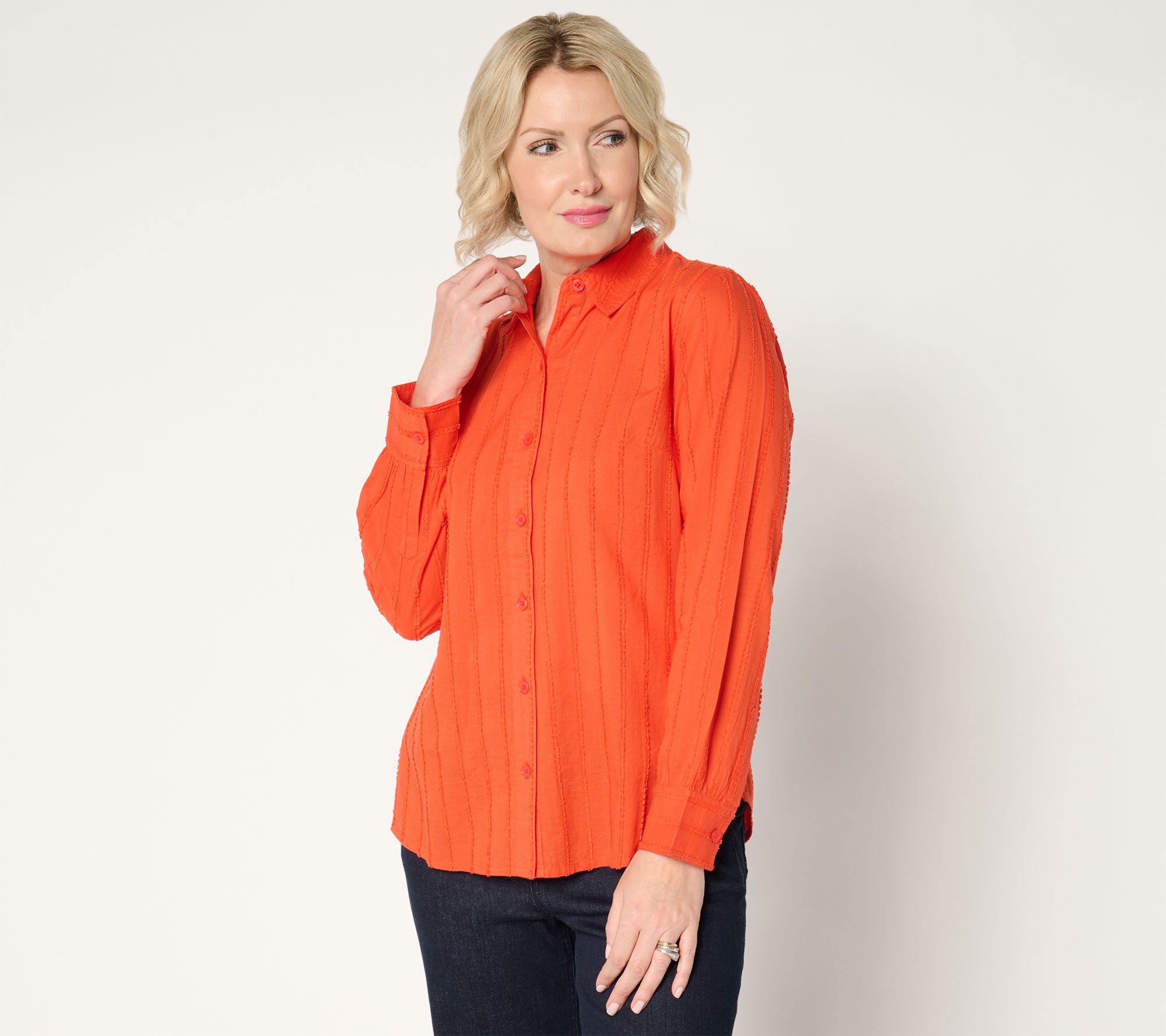 "As Is" Joan Rivers Cotton Dobby Patchwork Button Front Shirt - QVC.com