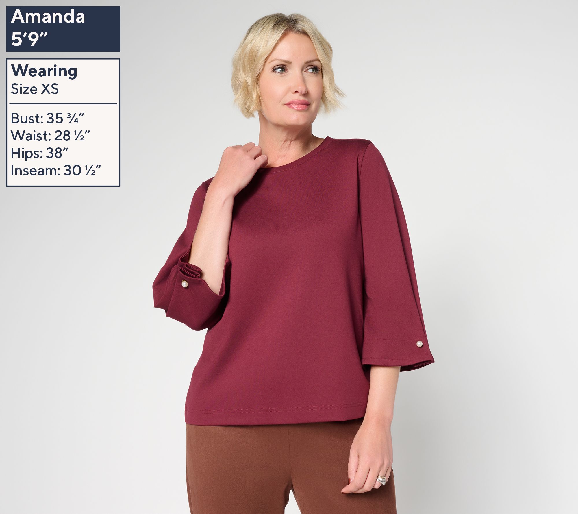 by Stacy London Ponte Crew Neck Top with Pearl Trim - QVC.com