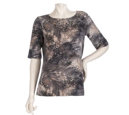 Susan Graver Liquid Knit Elbow Sleeve Top with Rhinestones - QVC.com