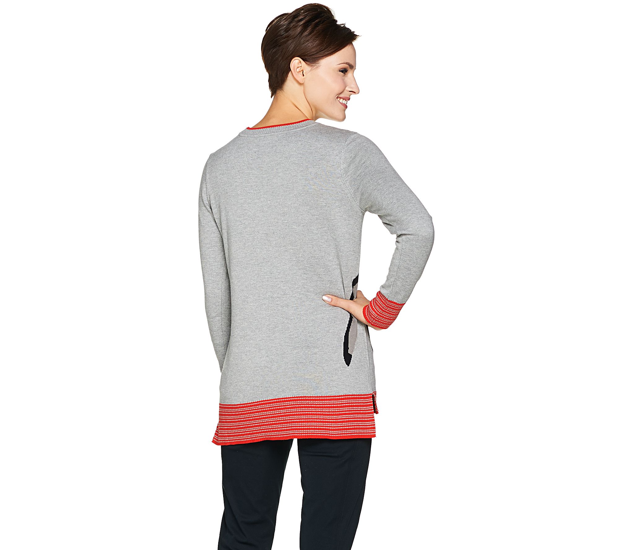 C. Wonder Knit Intarsia Penguin Sweater with Embellishments - QVC.com