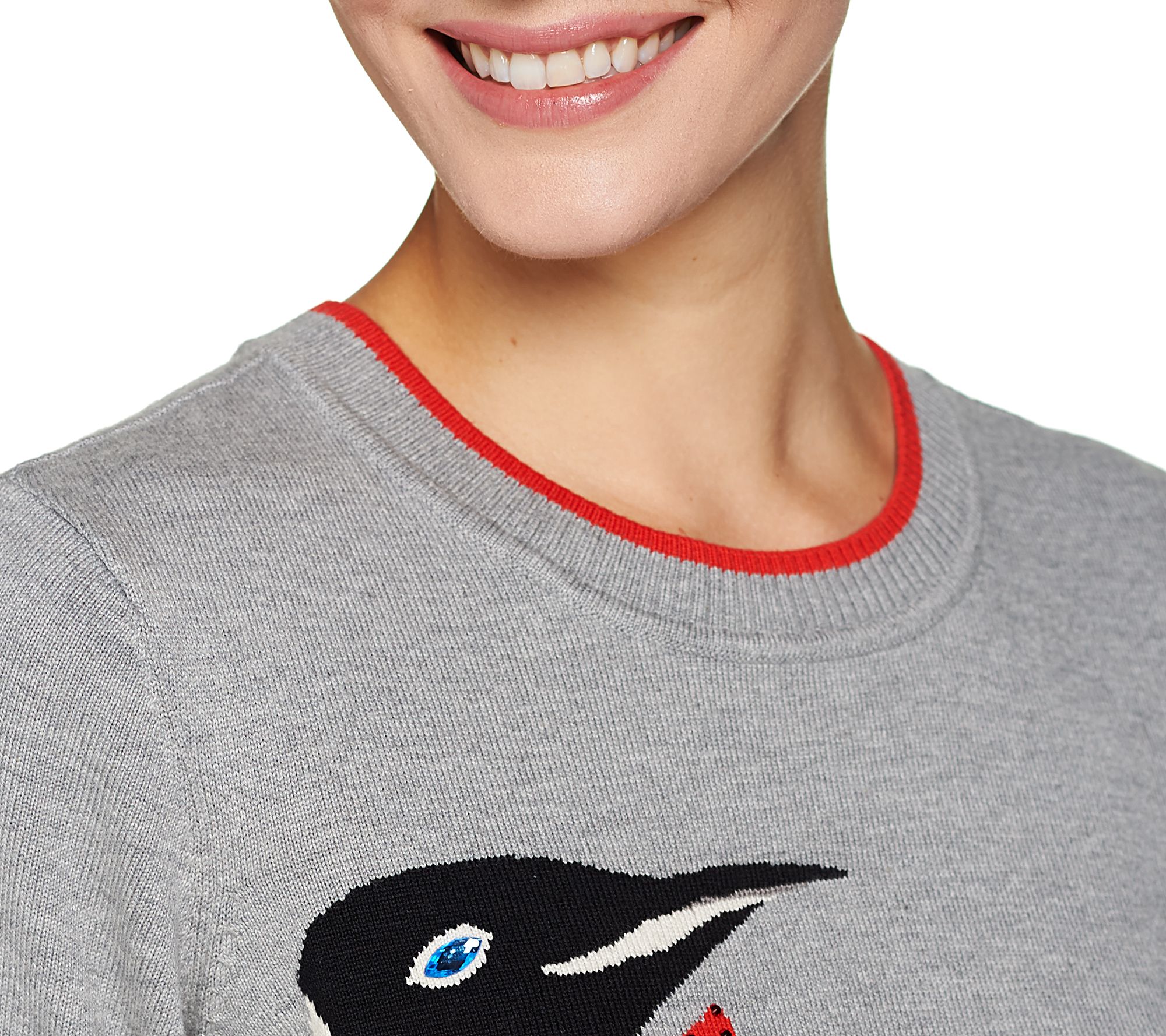 C. Wonder Knit Intarsia Penguin Sweater with Embellishments - QVC.com