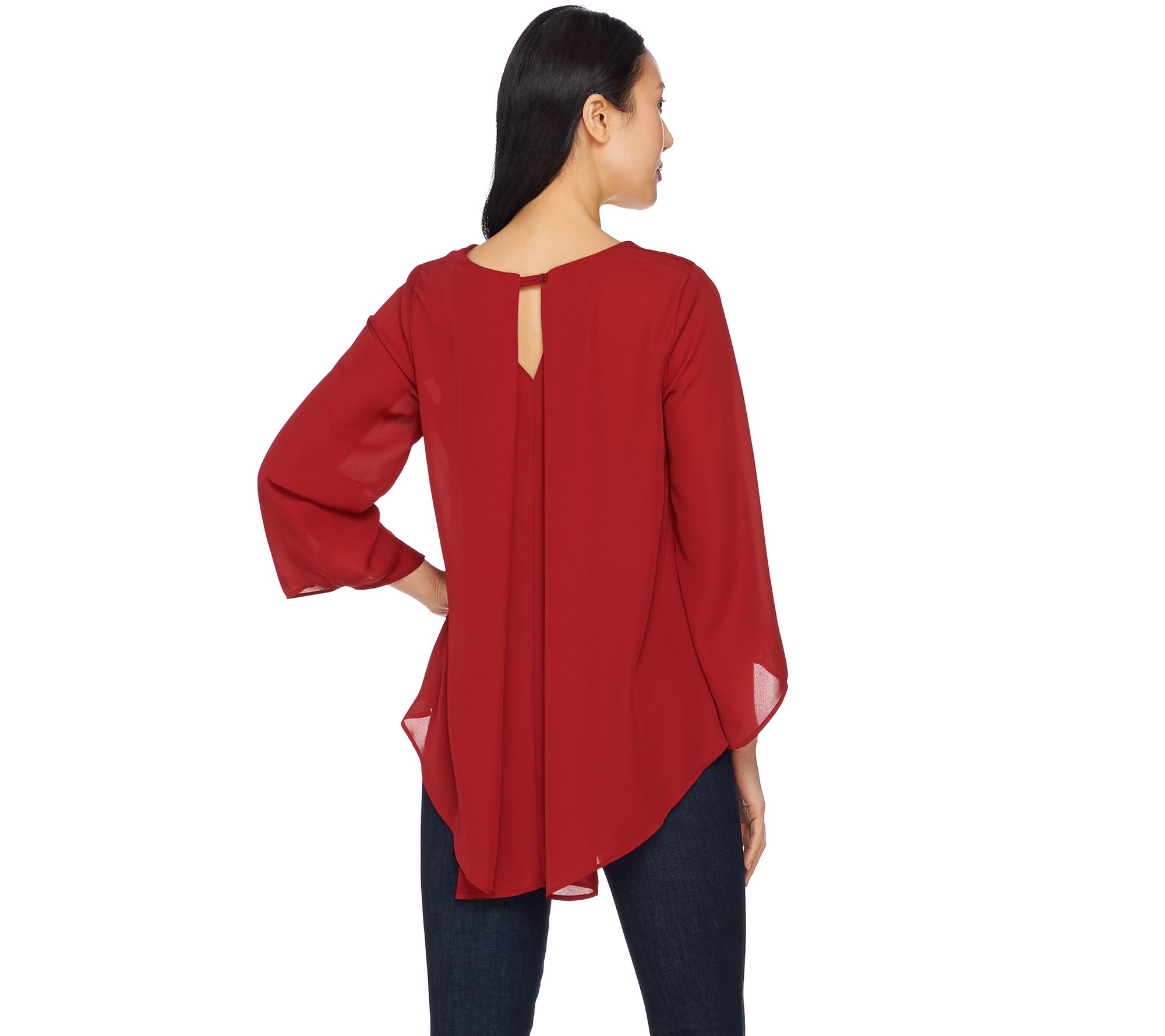 Lisa Rinna Collection 3/4 Sleeve Top with Back Pleat Detail - QVC.com
