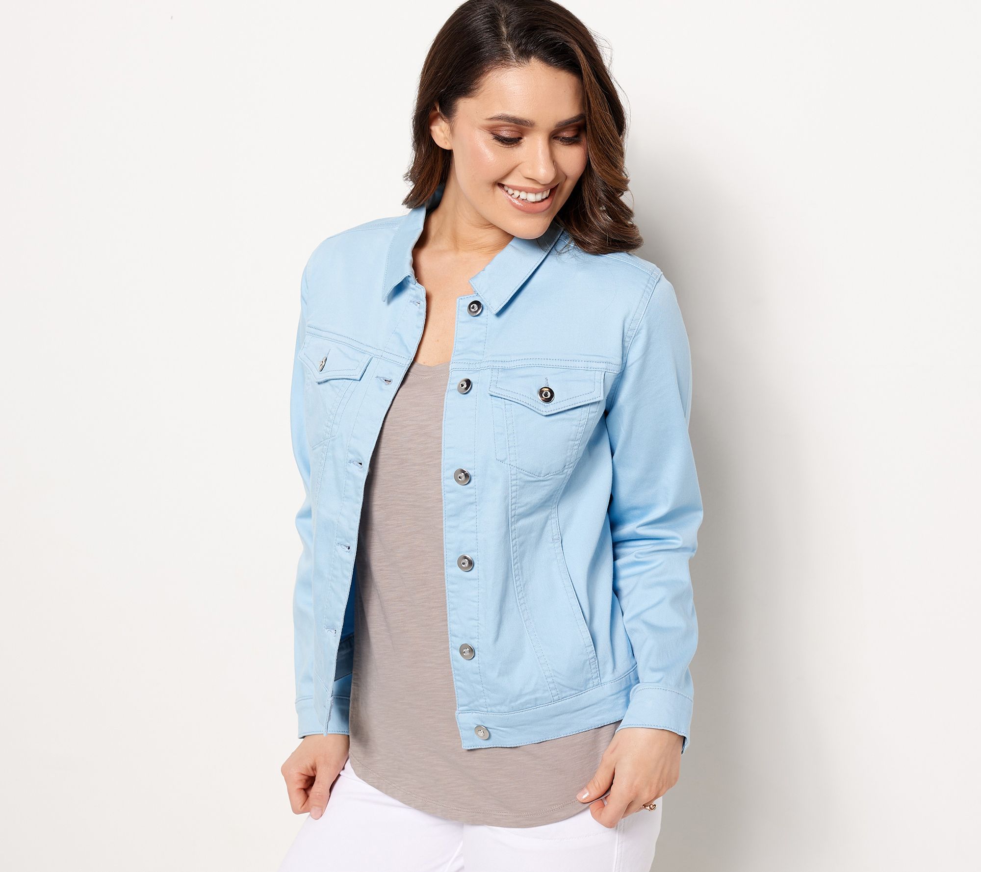 "As Is" Quacker Factory Button Front Stretch Denim "Jeanne" Jacket ...