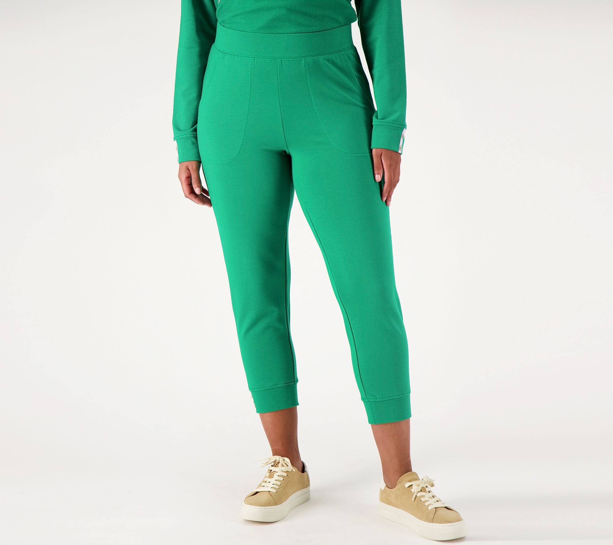 Sport Savvy Petite French Terry Vneck Top & Crop Pant Set - QVC.com