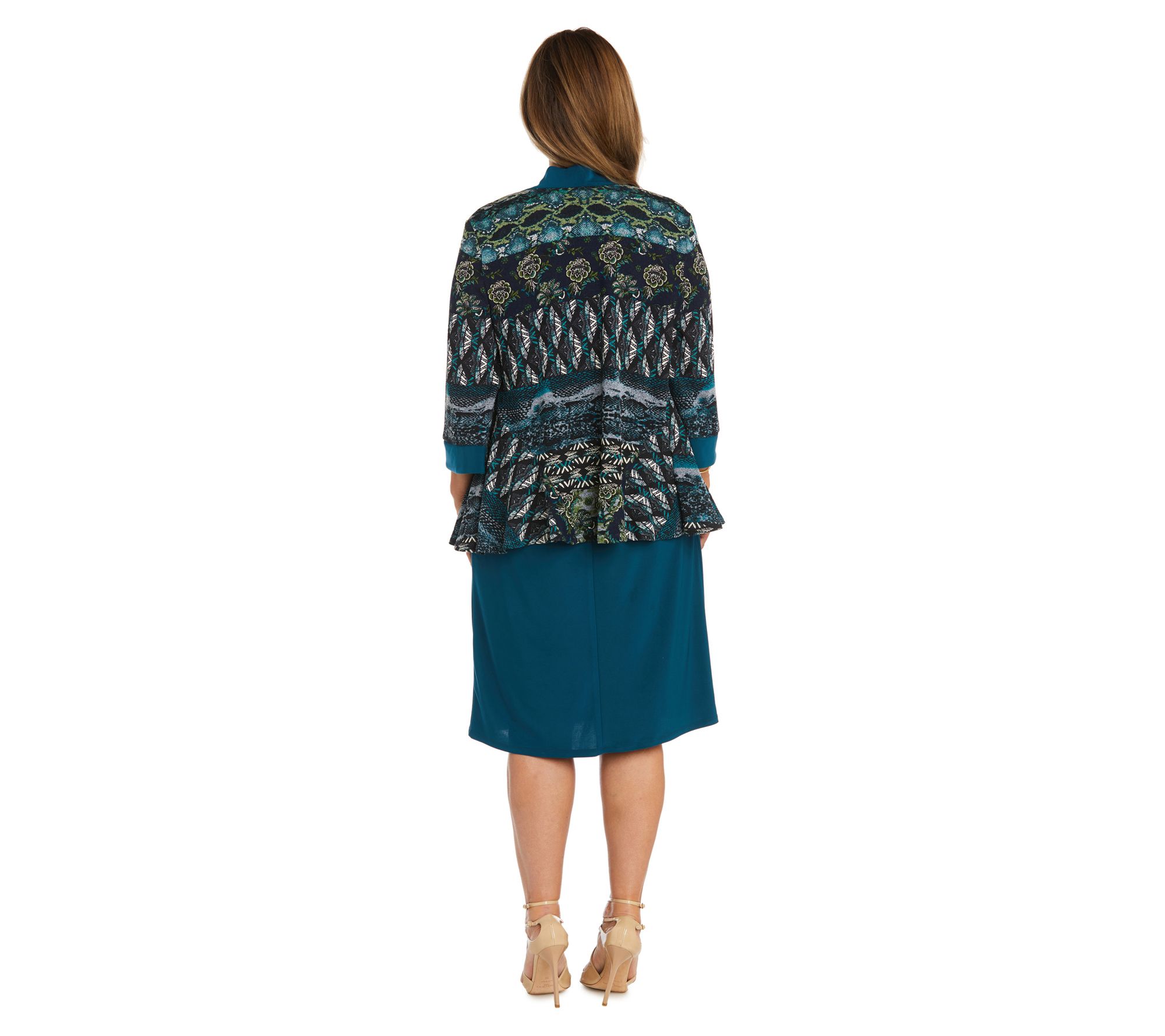 R&M Richards Puff Print Jacket Dress with Detachable Necklace - QVC.com