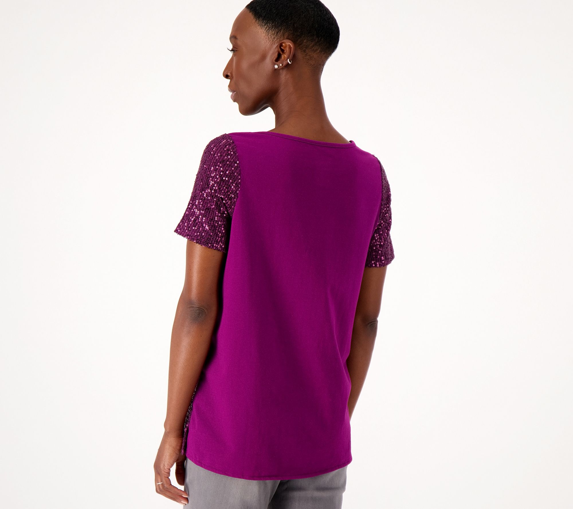 "As Is" Belle by Kim Gravel Sequin Front Knit Back Top - QVC.com