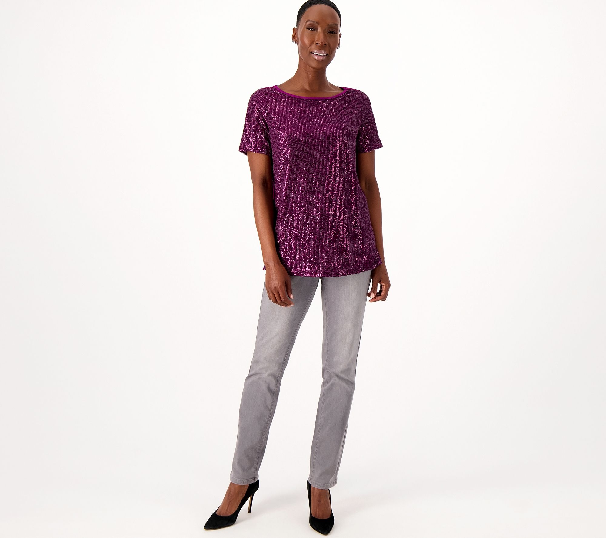"As Is" Belle by Kim Gravel Sequin Front Knit Back Top - QVC.com