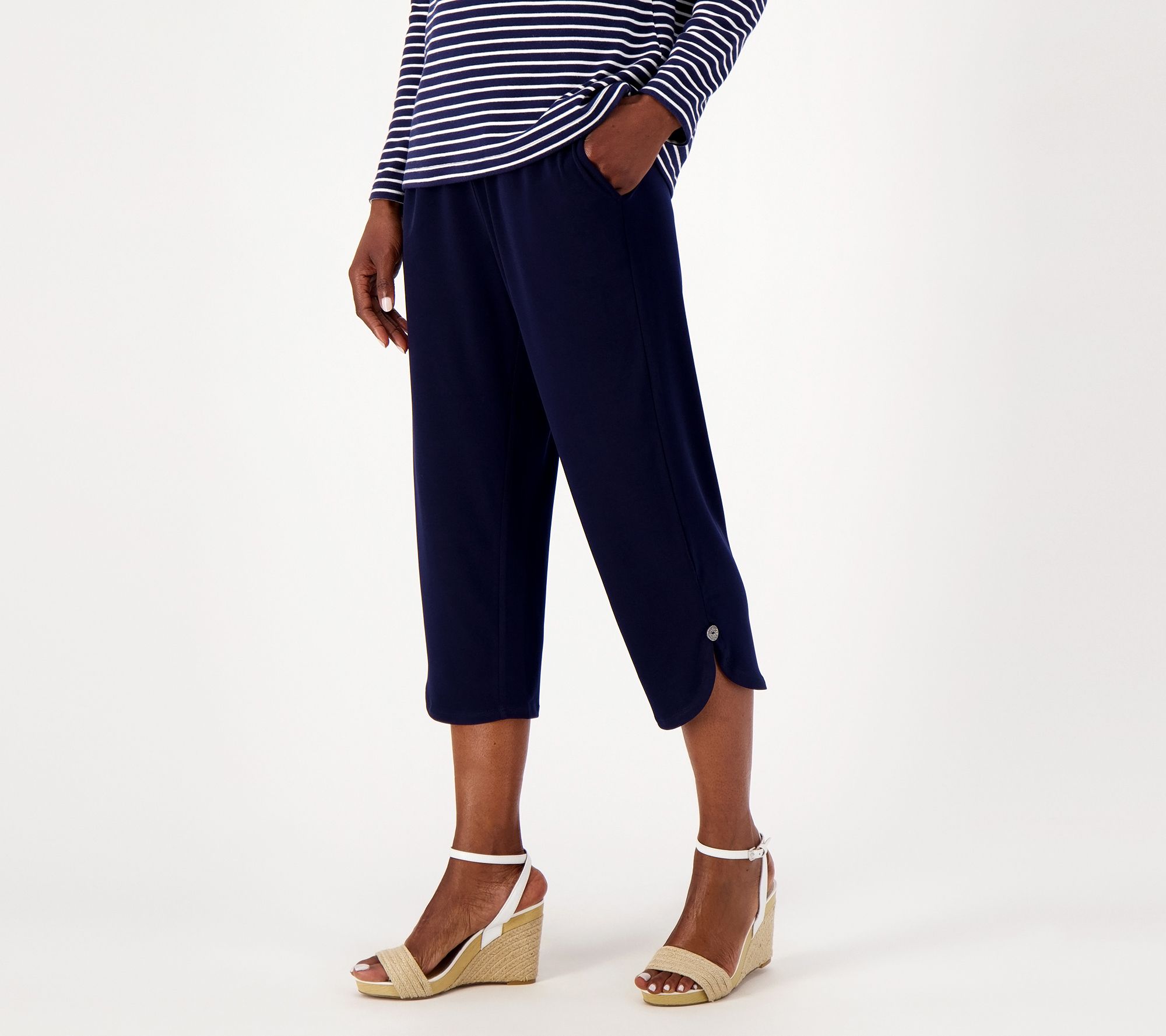 "As Is" Susan Graver Petite Liquid Knit Capri Pants w/ Tulip Hem - QVC.com