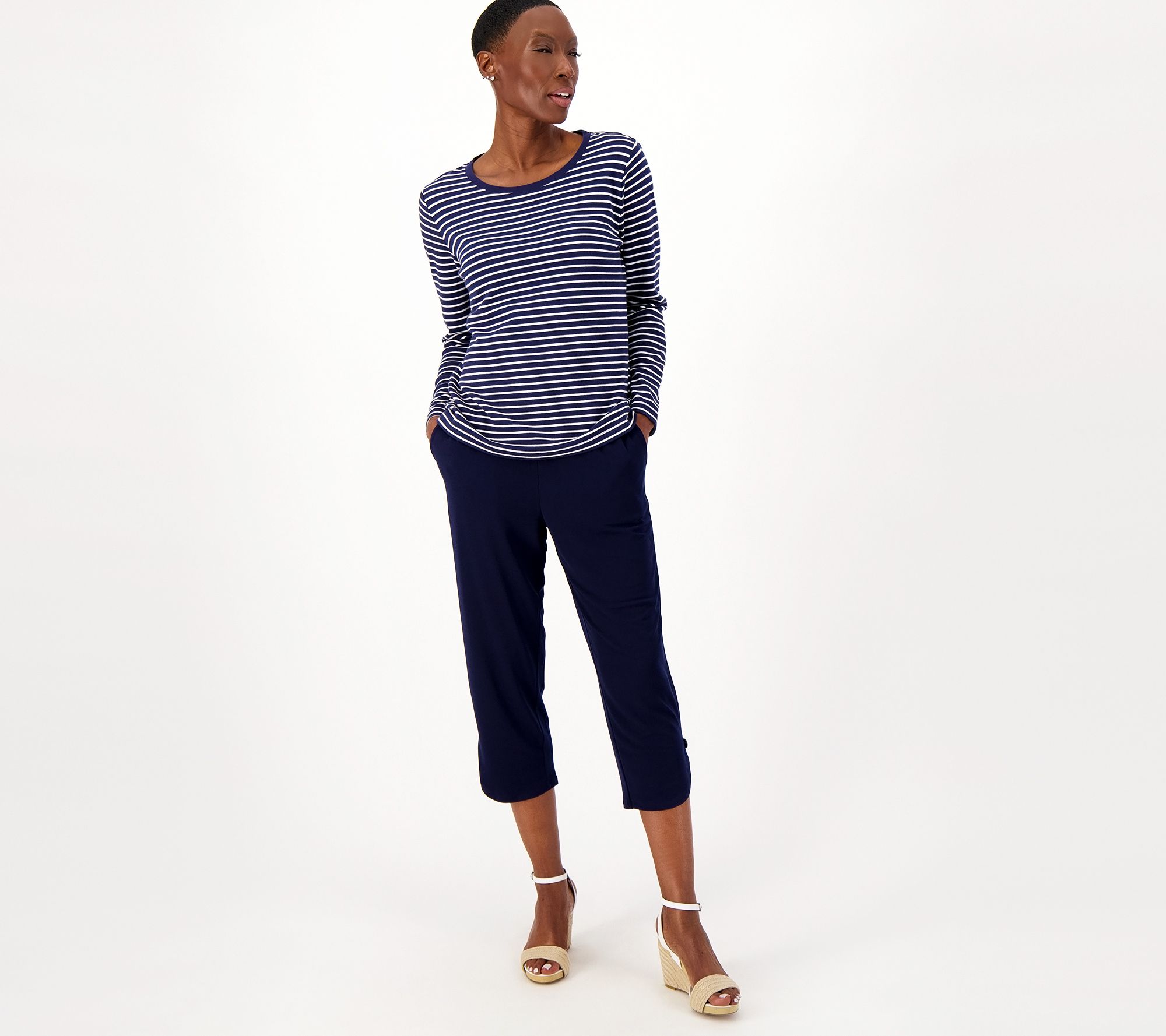 "As Is" Susan Graver Petite Liquid Knit Capri Pants w/ Tulip Hem - QVC.com