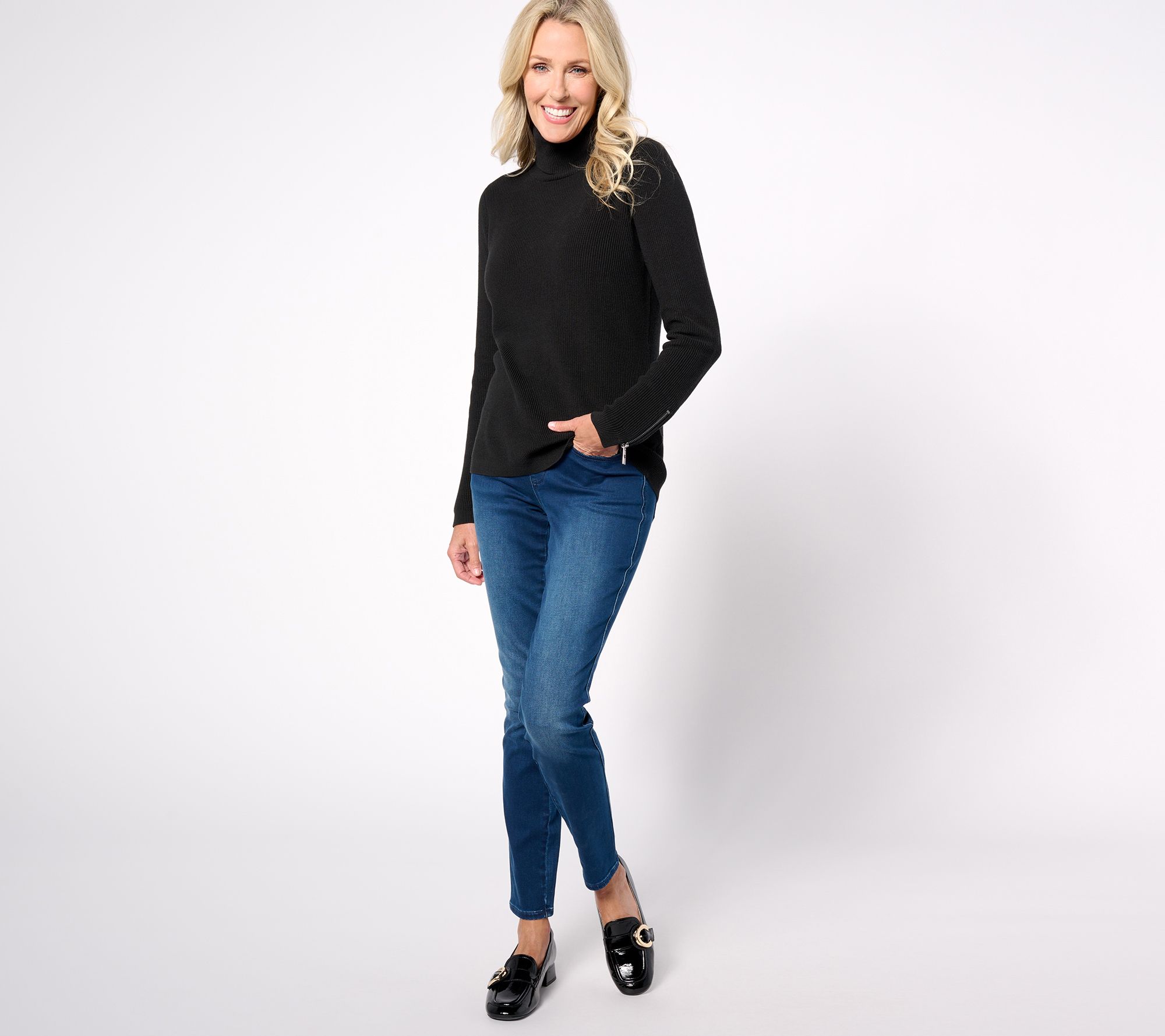 Jingle Belles by Kim Gravel Satin Weave Holiday Denim Jegging - QVC.com
