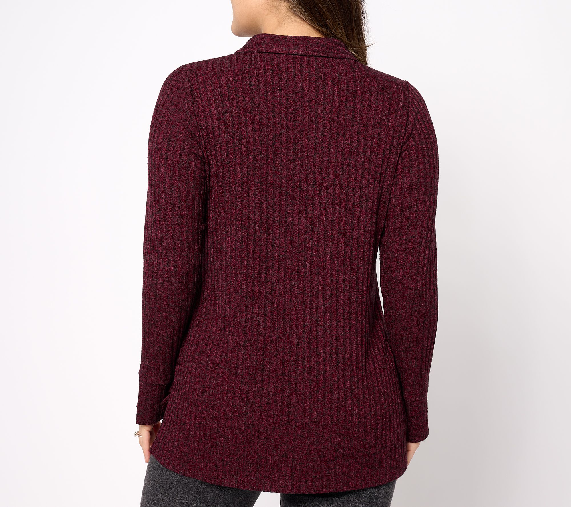 As Is Susan Graver Regular Ribbed Sweater Knit Button Tunic Shacket