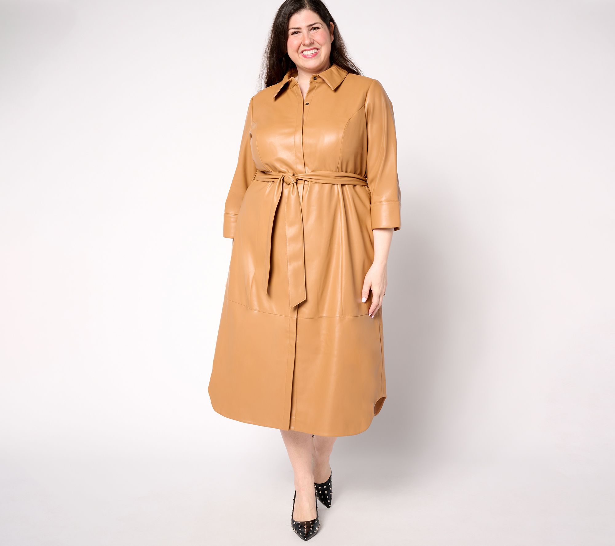 Carla Rockmore Collection Faux Leather Lady Shirtdress - QVC.com