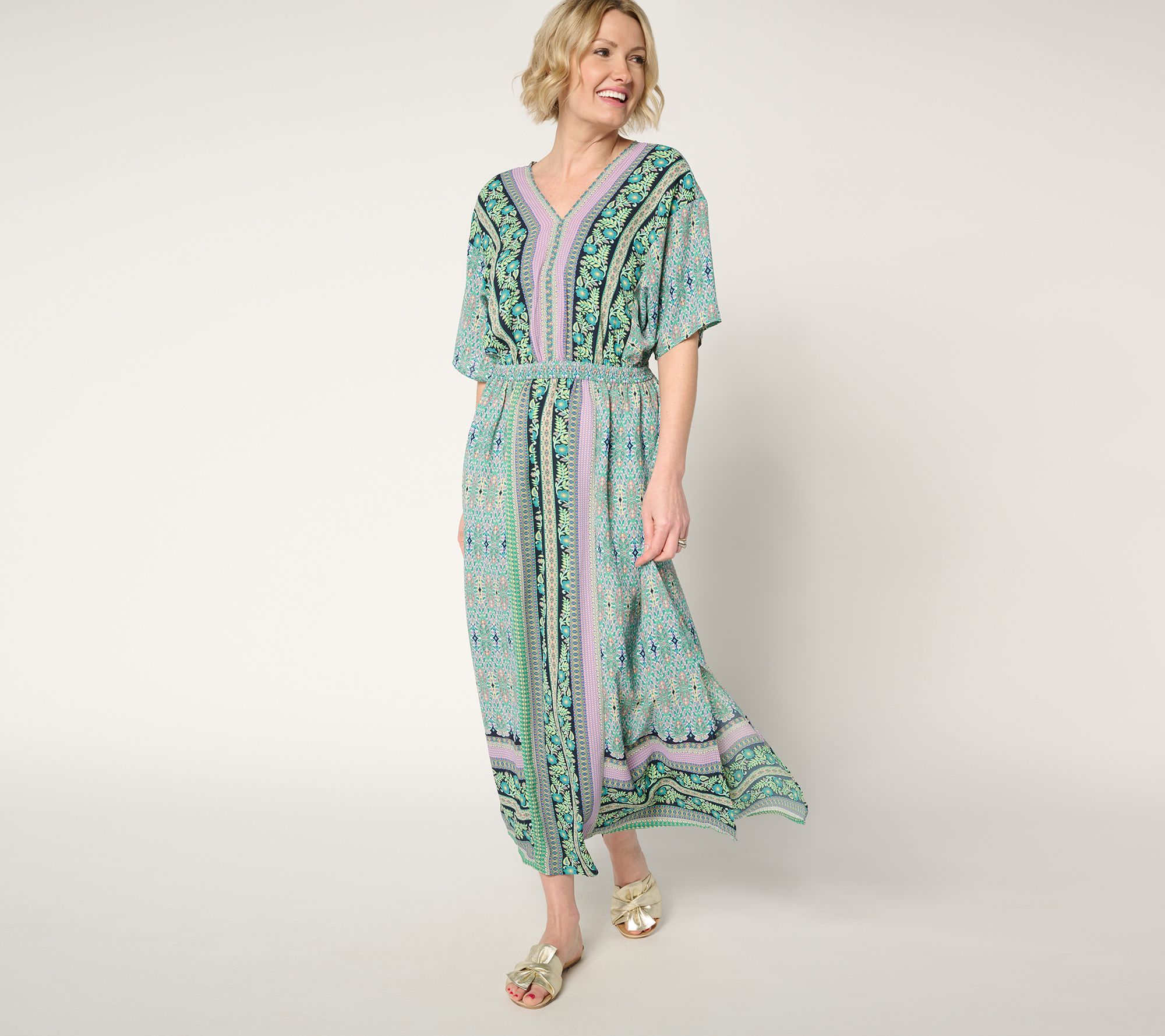 Belle Boho by Kim Gravel Regular Lotus Sunrise Border Maxi Dress - QVC.com
