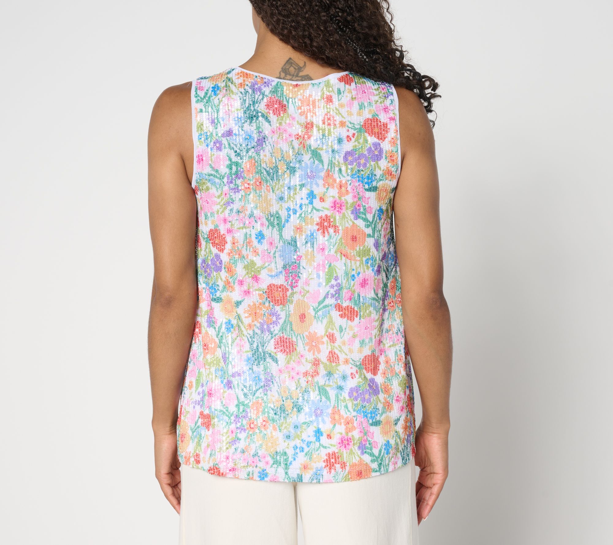 Susan Graver Printed Sequin Knit Lined Scoop-Neck Sleeveless Top - QVC.com