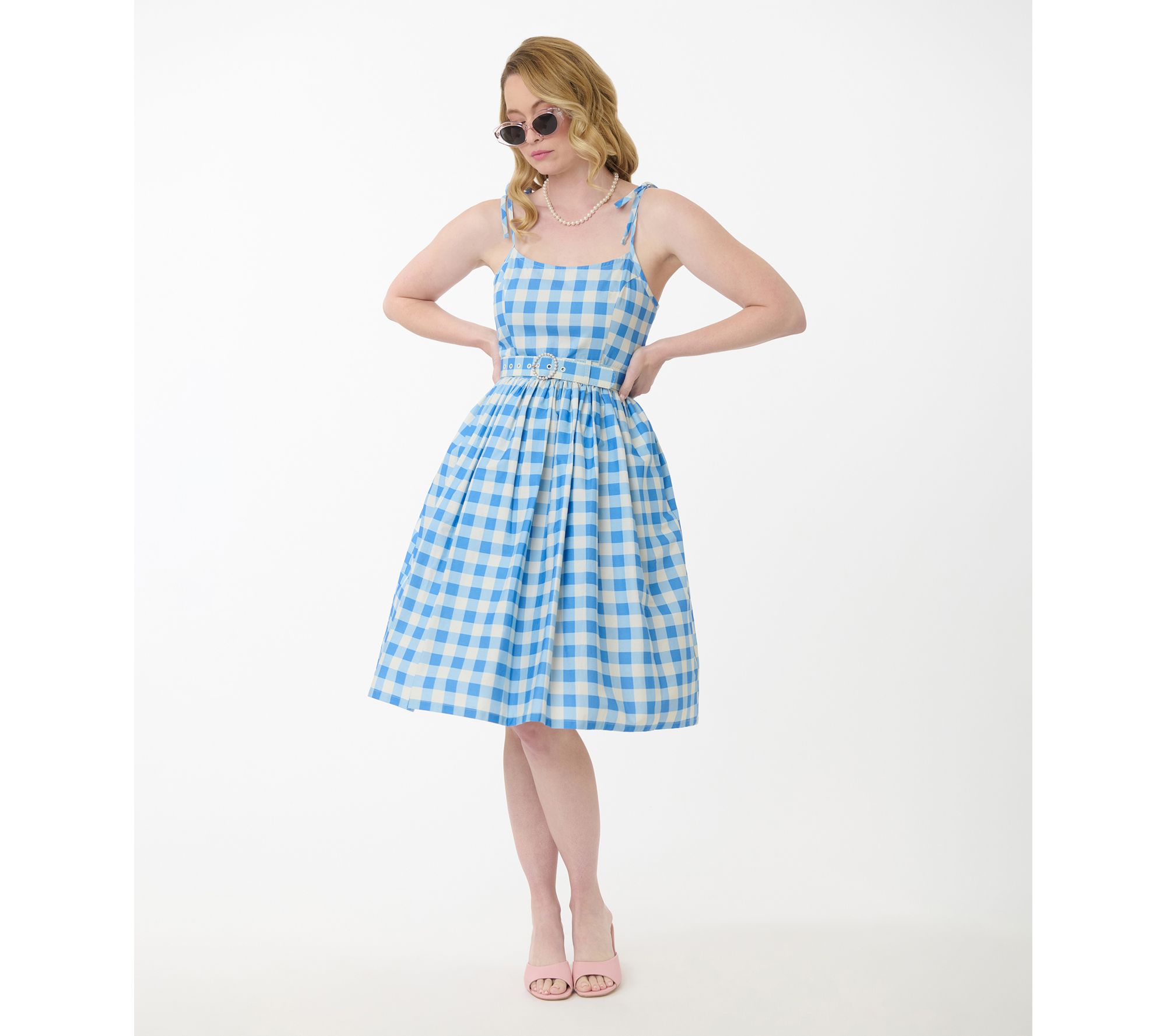 Unique Vintage Blue & White Gingham Bobbie Swing Dress - QVC.com