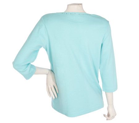 Quacker Factory Lady with Hat Embellished 3/4 Sleeve T-shirt - QVC.com