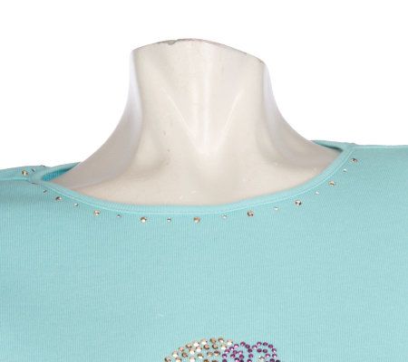 Quacker Factory Lady with Hat Embellished 3/4 Sleeve T-shirt - QVC.com