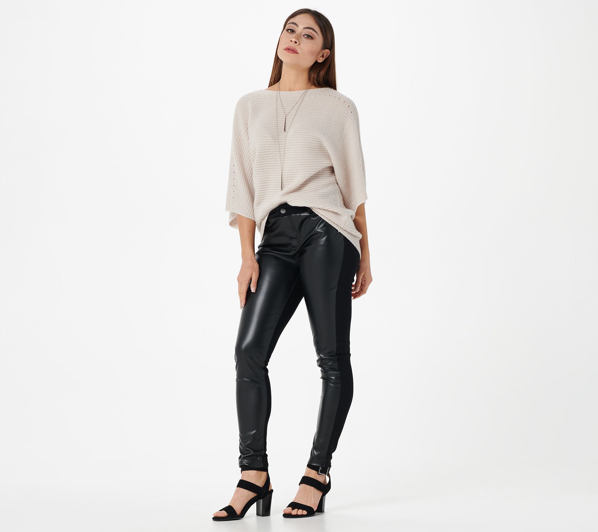 StyleList by Micaela Faux Leather Front Ponte Leggings - QVC.com