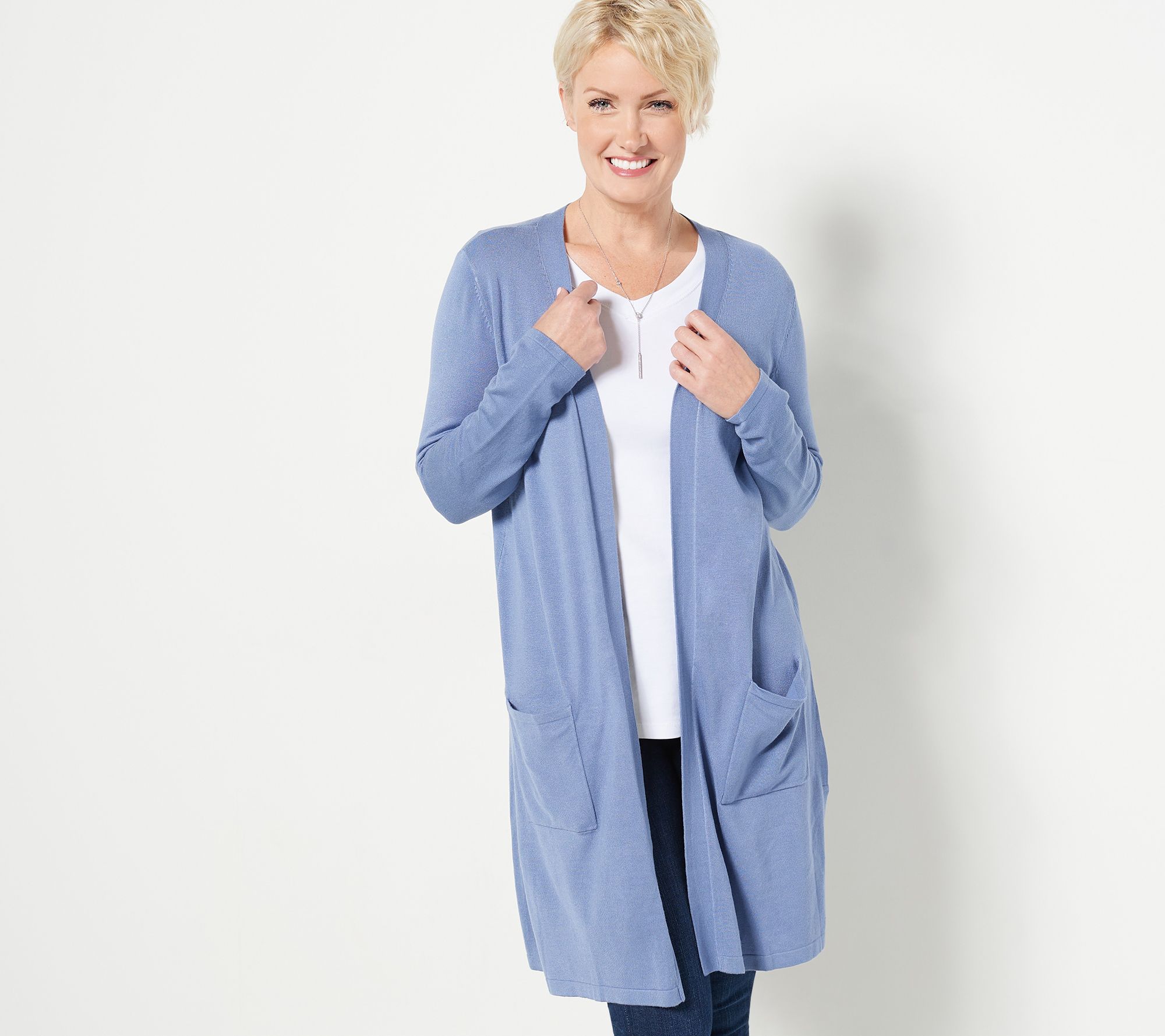 (QVC) Belle by Kim Gravel Feather Knit Duster Sweater Cardigan ...