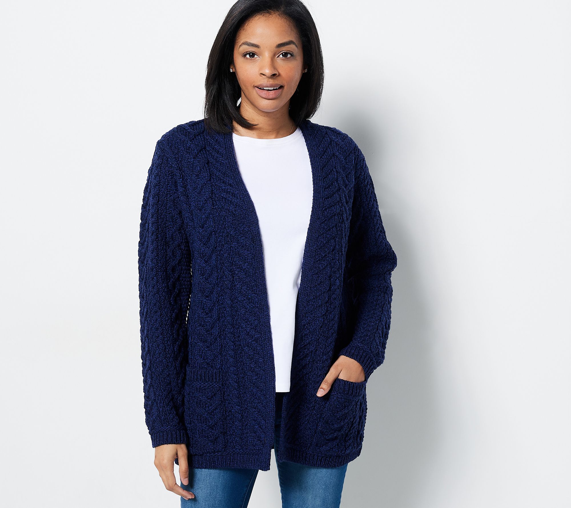 (QVC) Aran Craft Merino Wool Open Front Cardigan Sweater – TVShoppingQueens