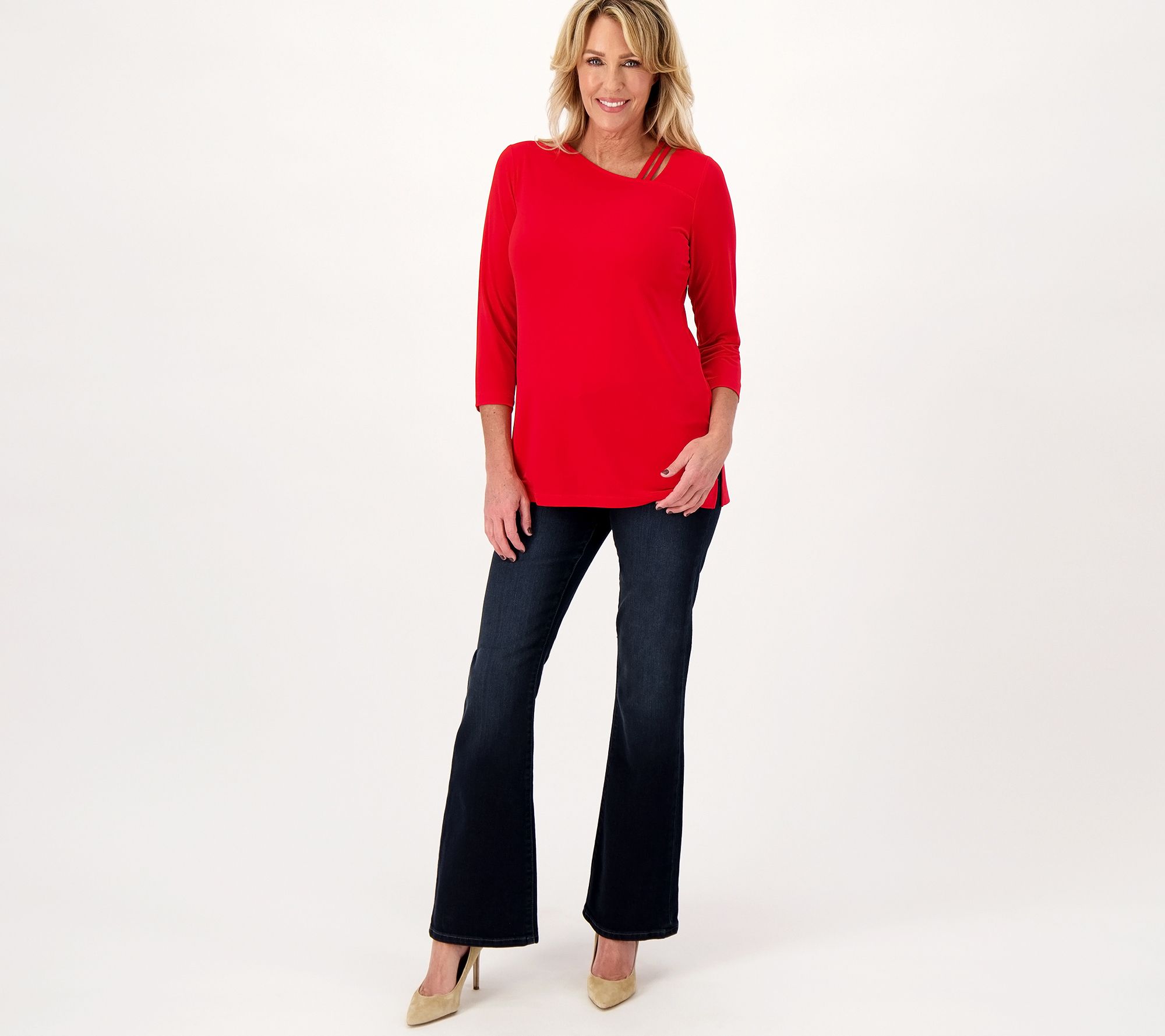 Susan Graver Regular Liquid Knit Asymmetric 3/4 Sleeve Tunic - QVC.com