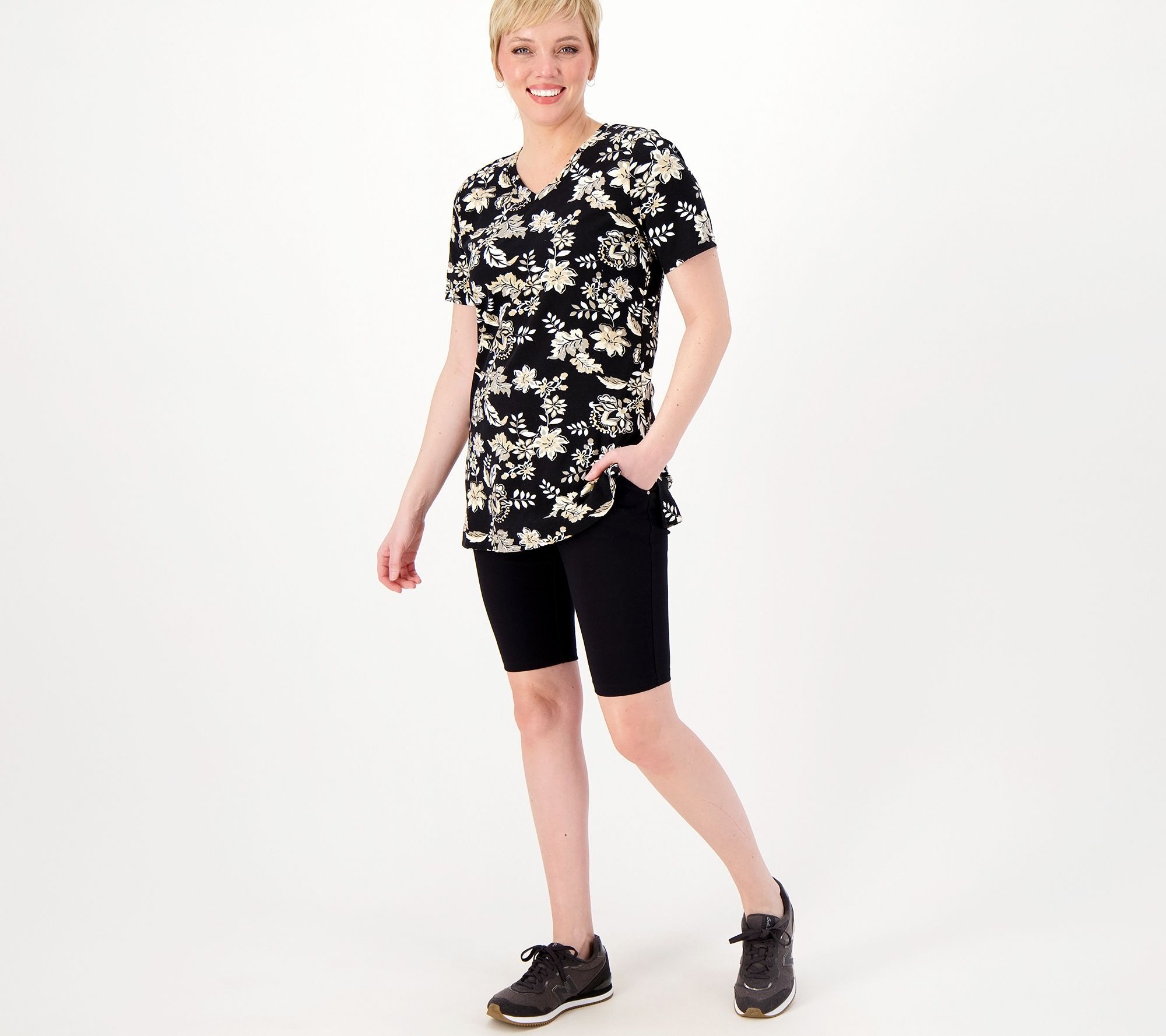 "As Is" Sport Savvy Petite Printed Jersey Tunic w/ Solid Bike Short Set - QVC.com