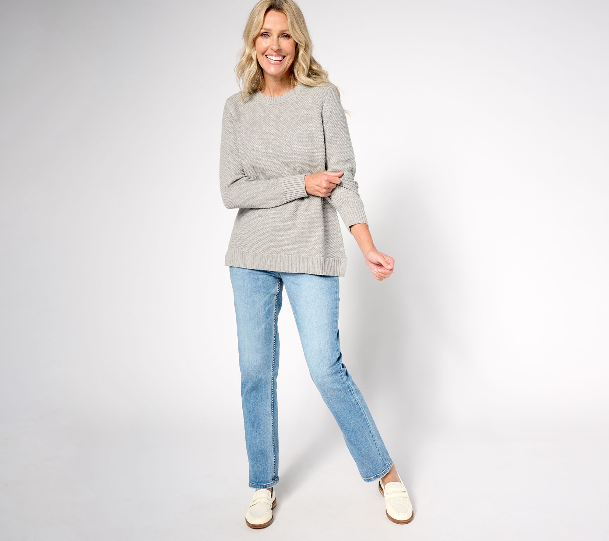"As Is" Denim & Co. Cotton Cashmere Long Sleeve Crew Neck Sweater - QVC.com