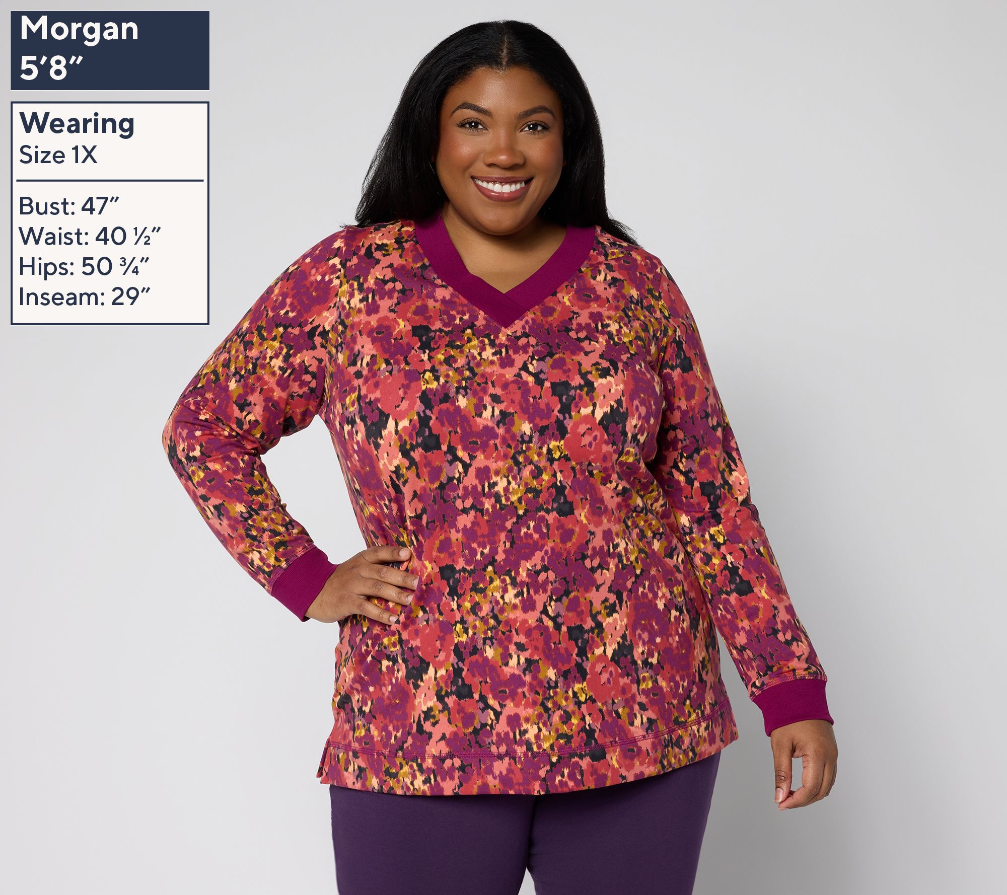 Denim & Co. Active Brushed Back French Terry Printed Tunic - QVC.com