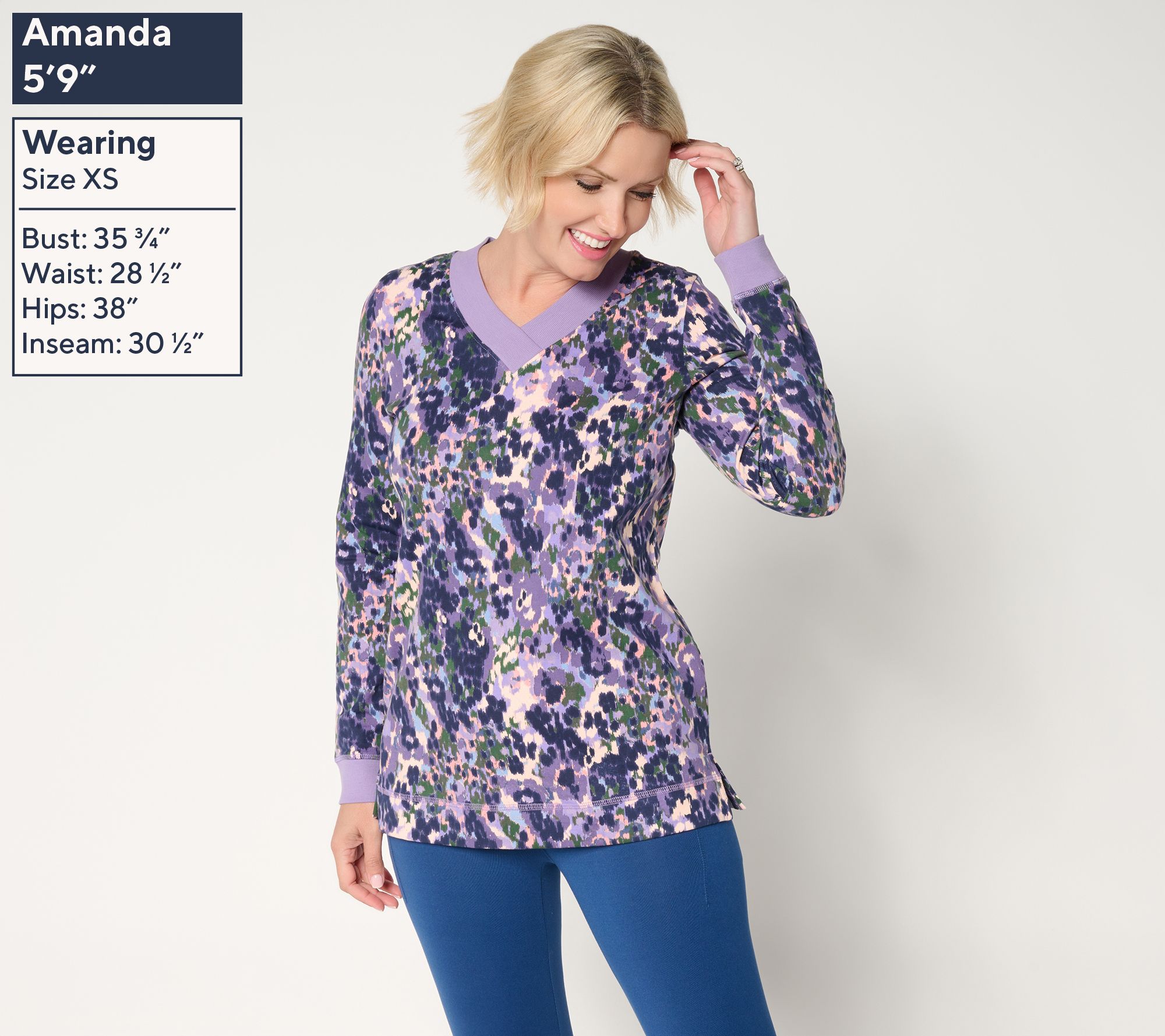 Denim & Co. Active Brushed Back French Terry Printed Tunic - QVC.com